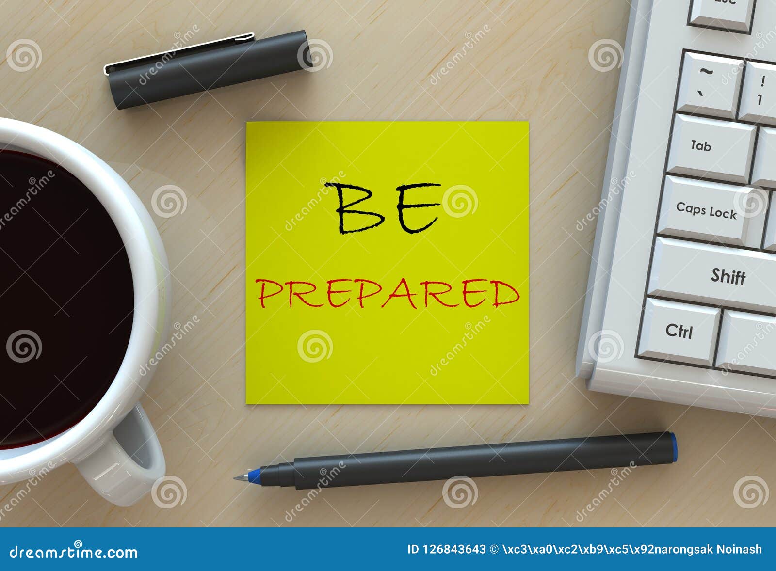 BE PREPARED, Message on Business Note Paper, Computer and Coffee Stock ...