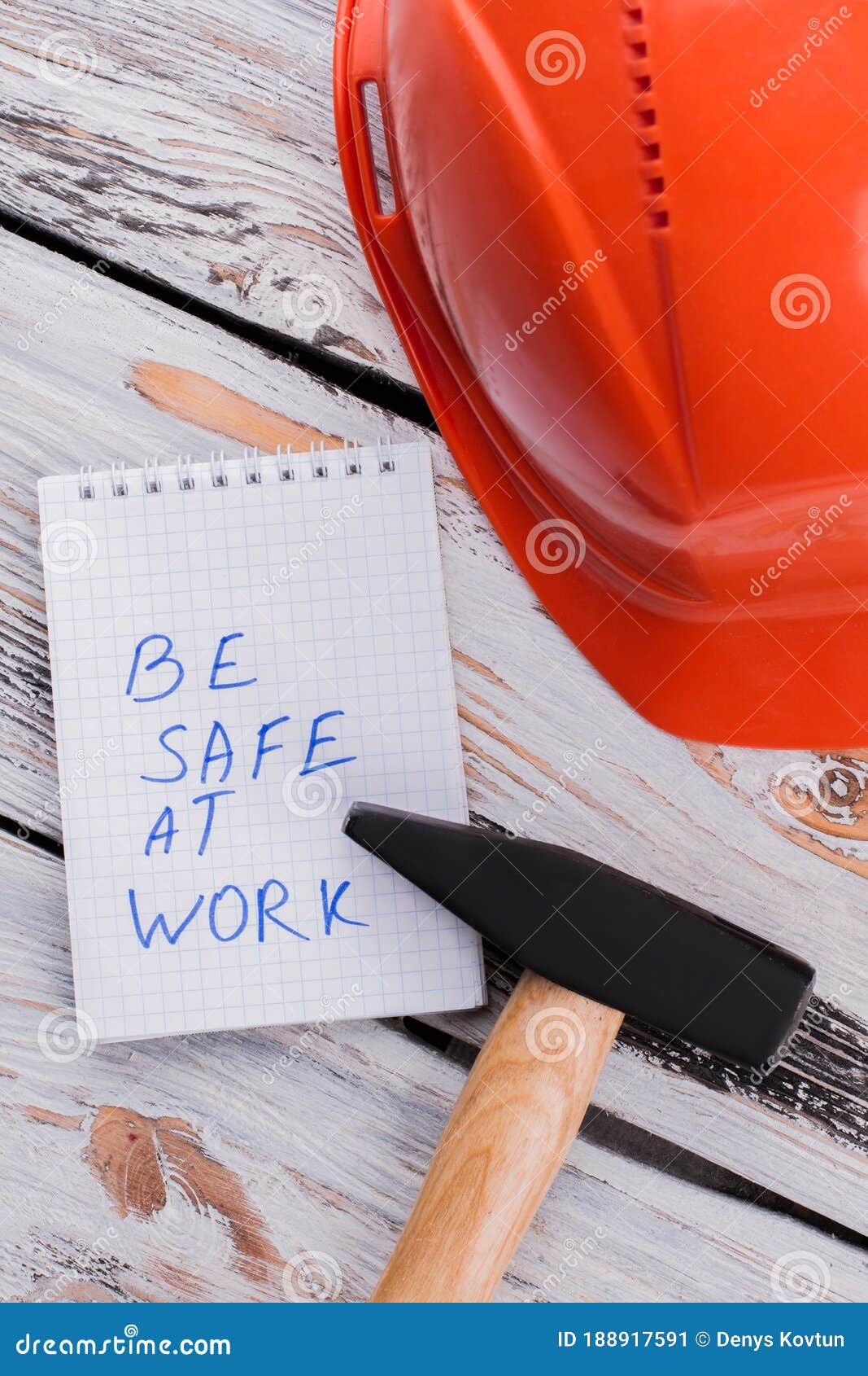 Be Safe at Work Note with Hammer and Helmet on Wood. Stock Image ...