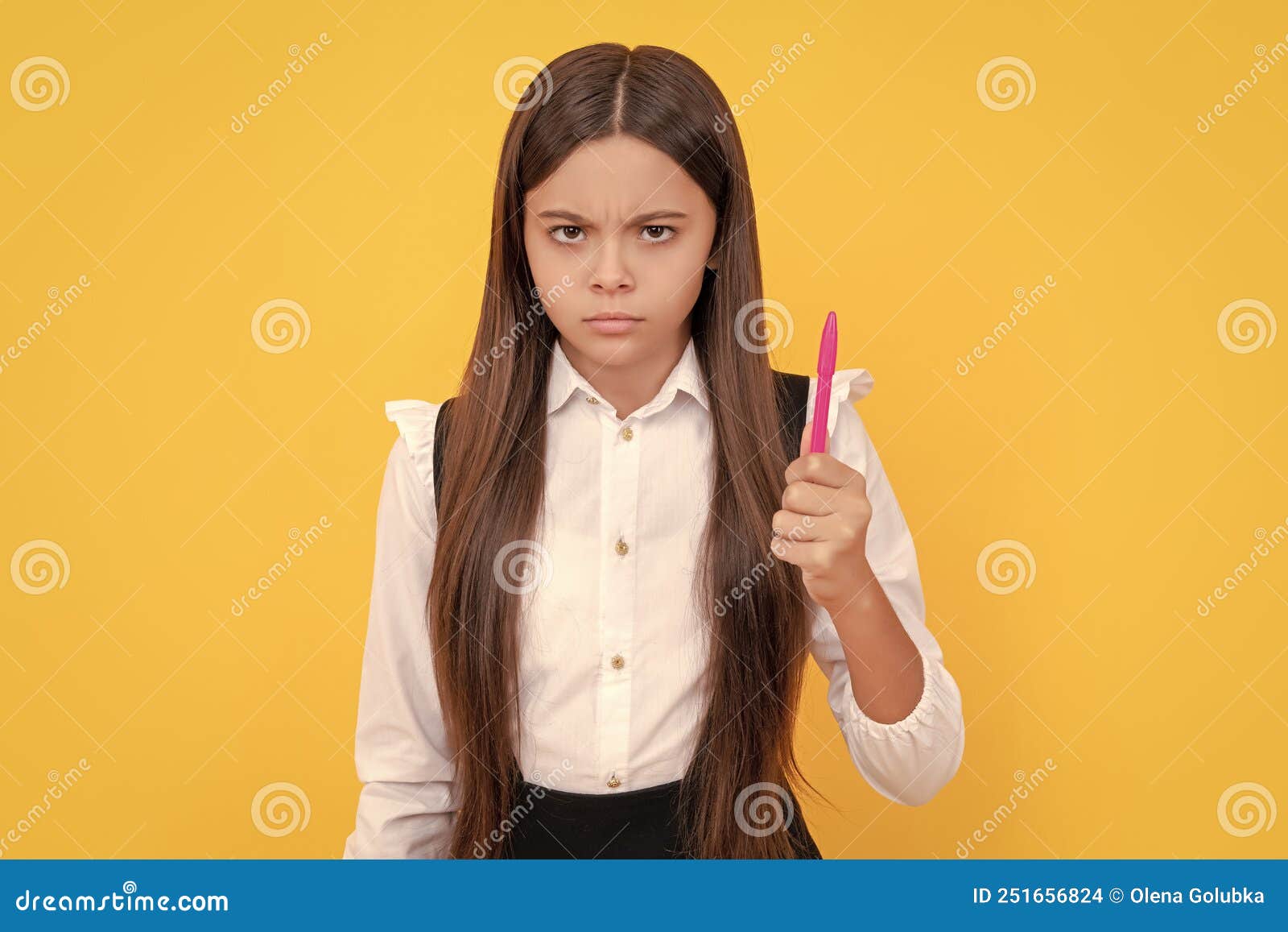Always Be Serious about Learning. Frown Kid Hold Pen. School Education ...