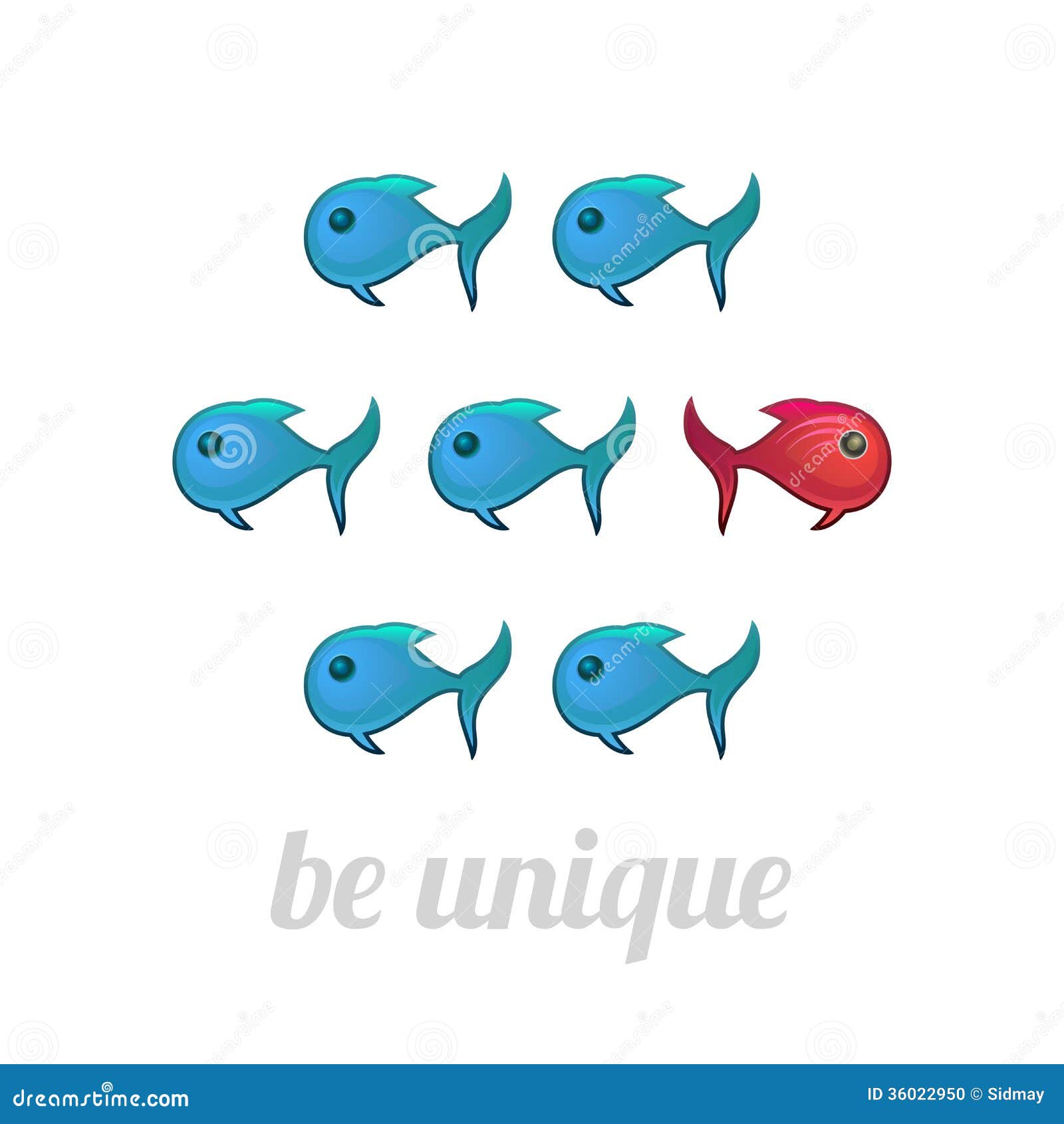 Be Unique Concept, Blue and Red Fish, Isolated Stock Vector ...
