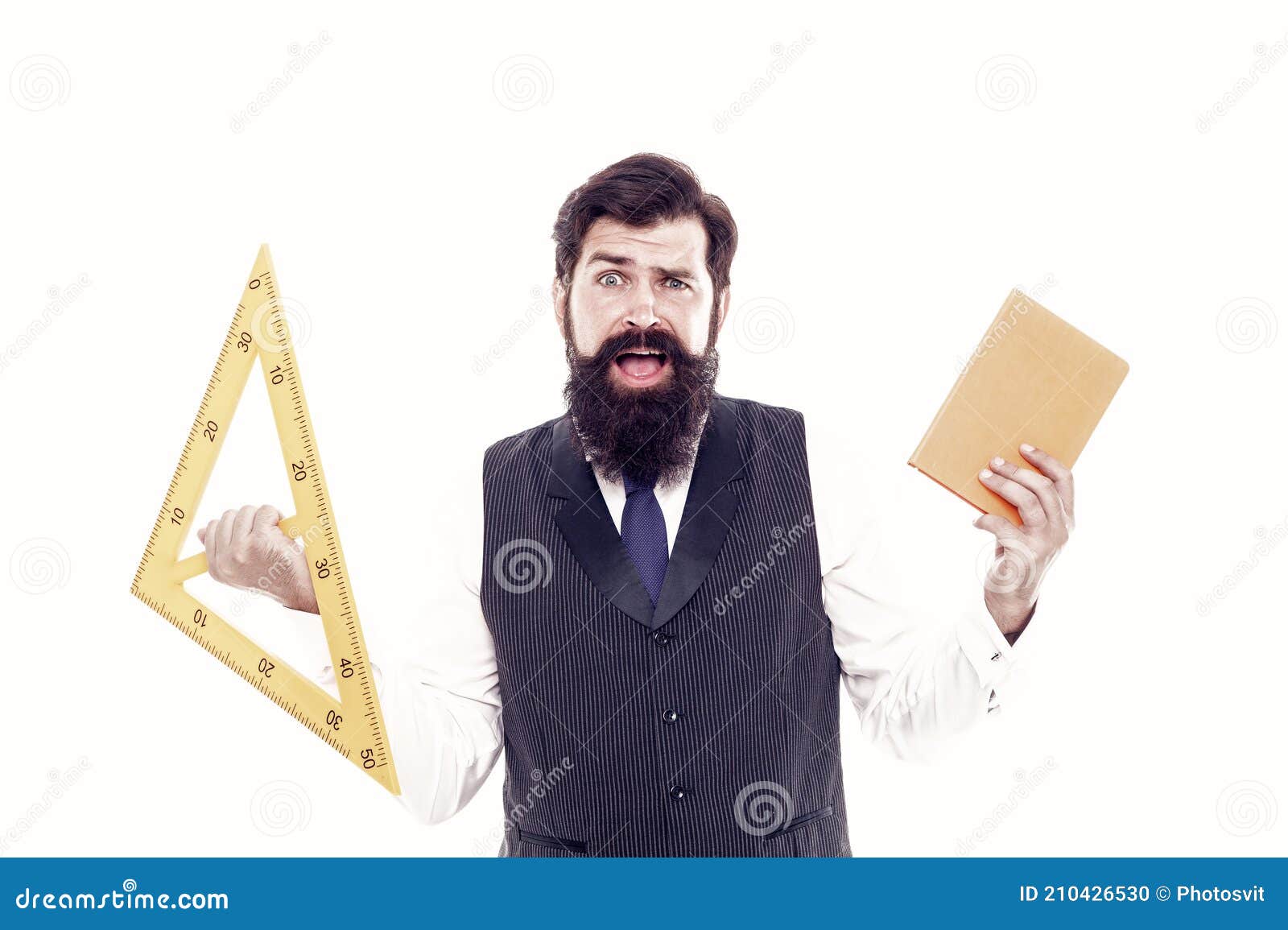 Be Wise Guy, Give Math Try. Scared Man Back To School. Bearded Man Hold ...