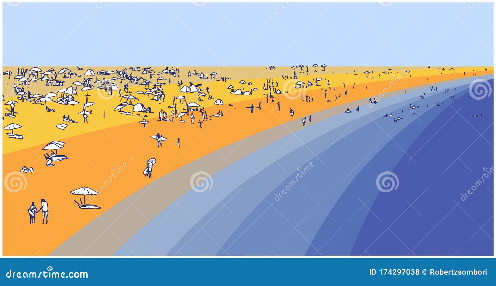 Illustration of Crowded Beach, Tourists and Locals Enjoying Summer ...