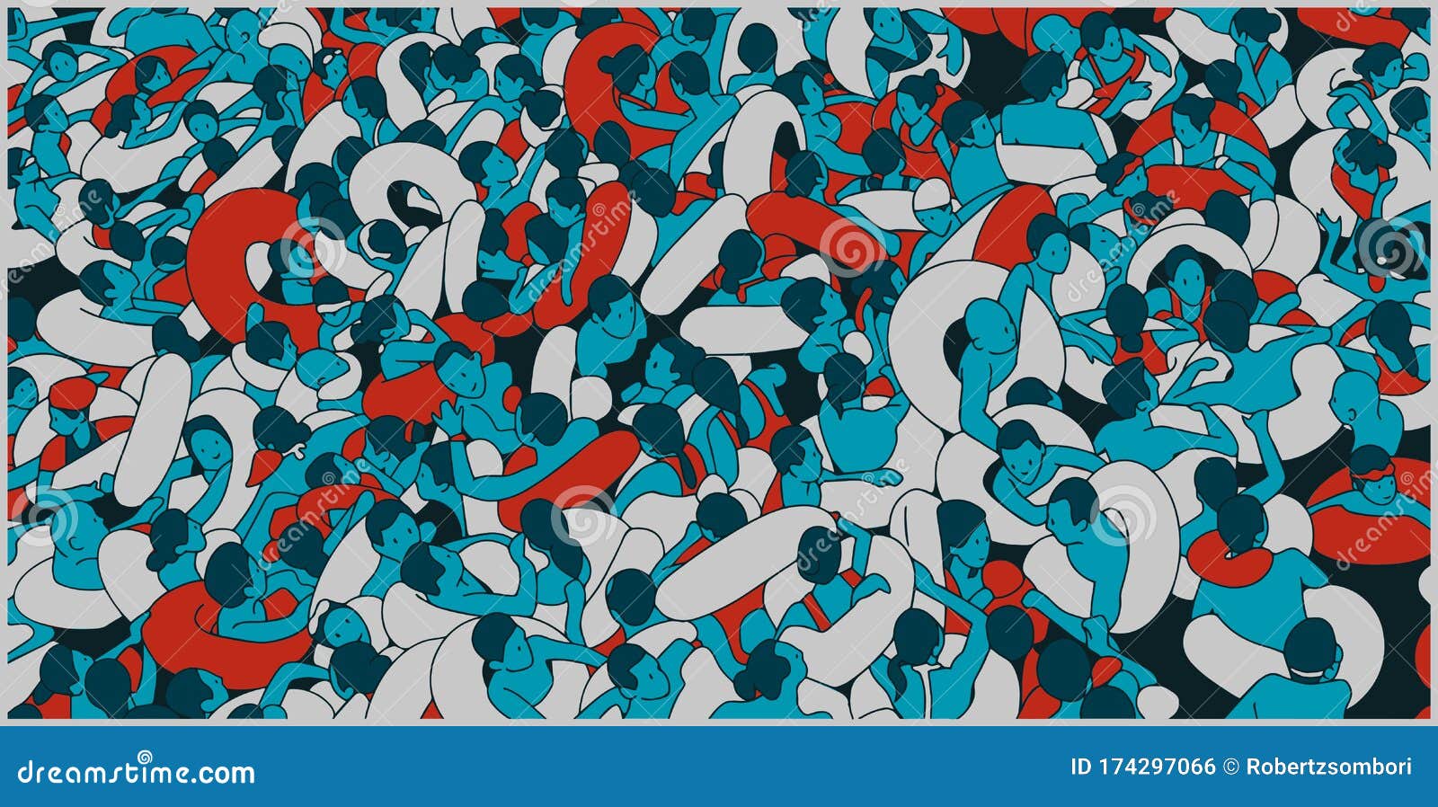 Detailed Illustration of Overly Crowded Swimming Pool, Beach People ...