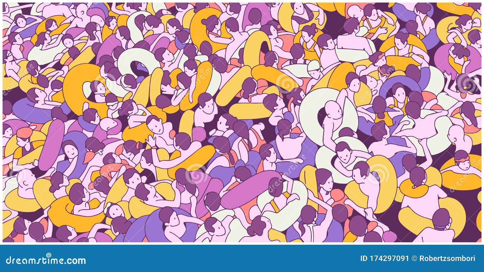 Detailed Illustration of Overly Crowded Swimming Pool, Beach People ...