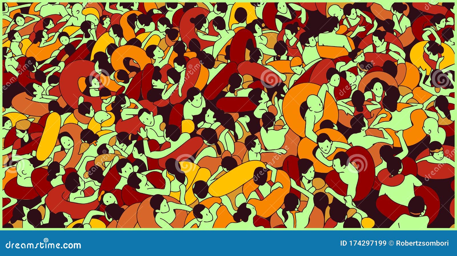 Detailed Illustration of Overly Crowded Swimming Pool, Beach People ...