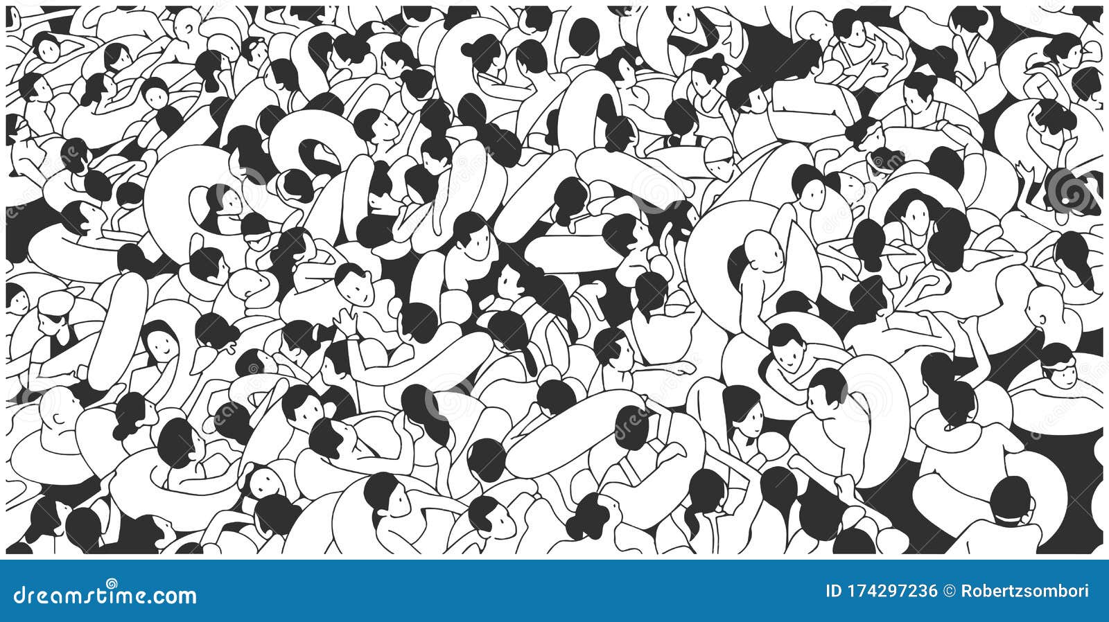 Detailed Illustration of Overly Crowded Swimming Pool, Beach People ...