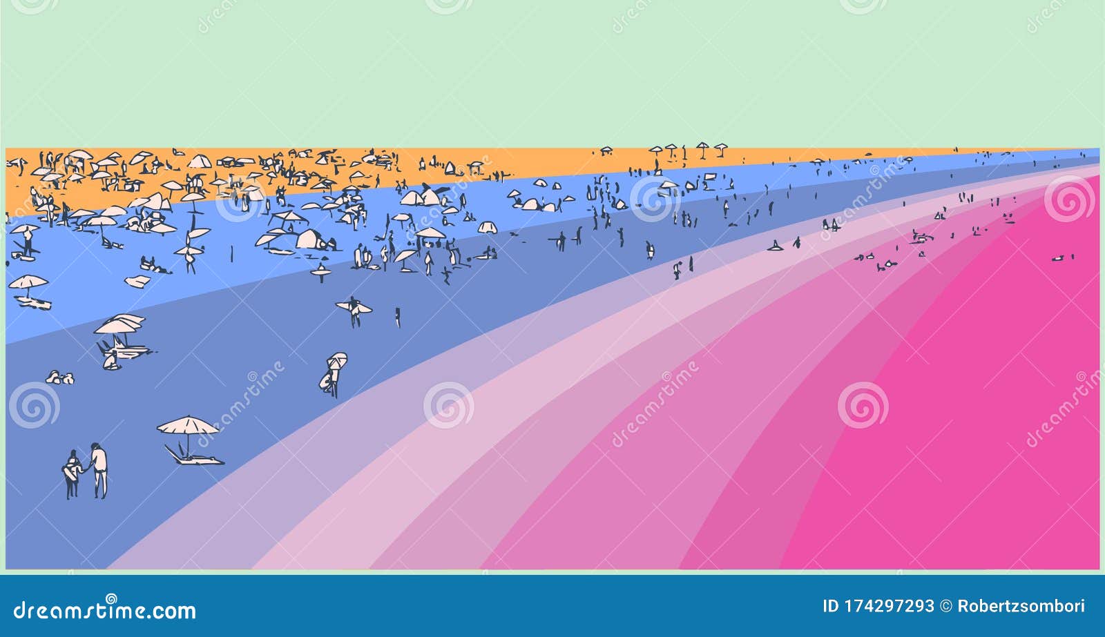 Illustration of Crowded Beach, Tourists and Locals Enjoying Summer ...