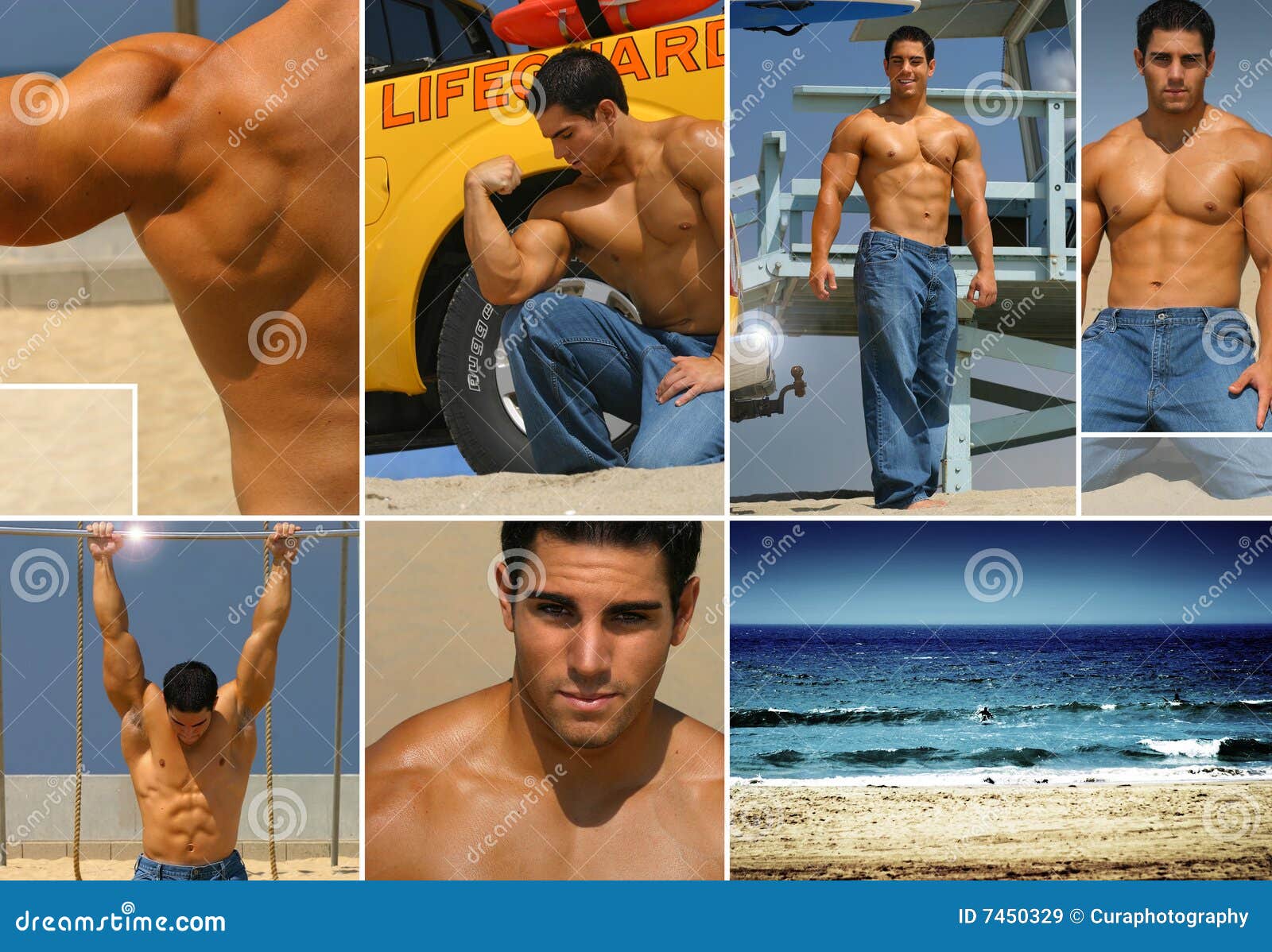 Beach stock image. Image of looking, muscular, blue, bodybuilder - 7450329