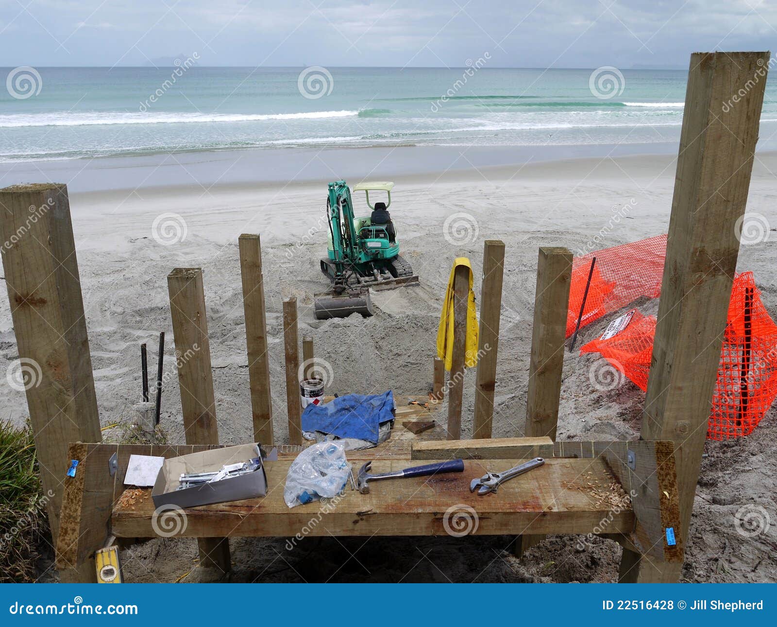 Beach: Access Steps Construction - H Stock Photo - Image of zealand ...