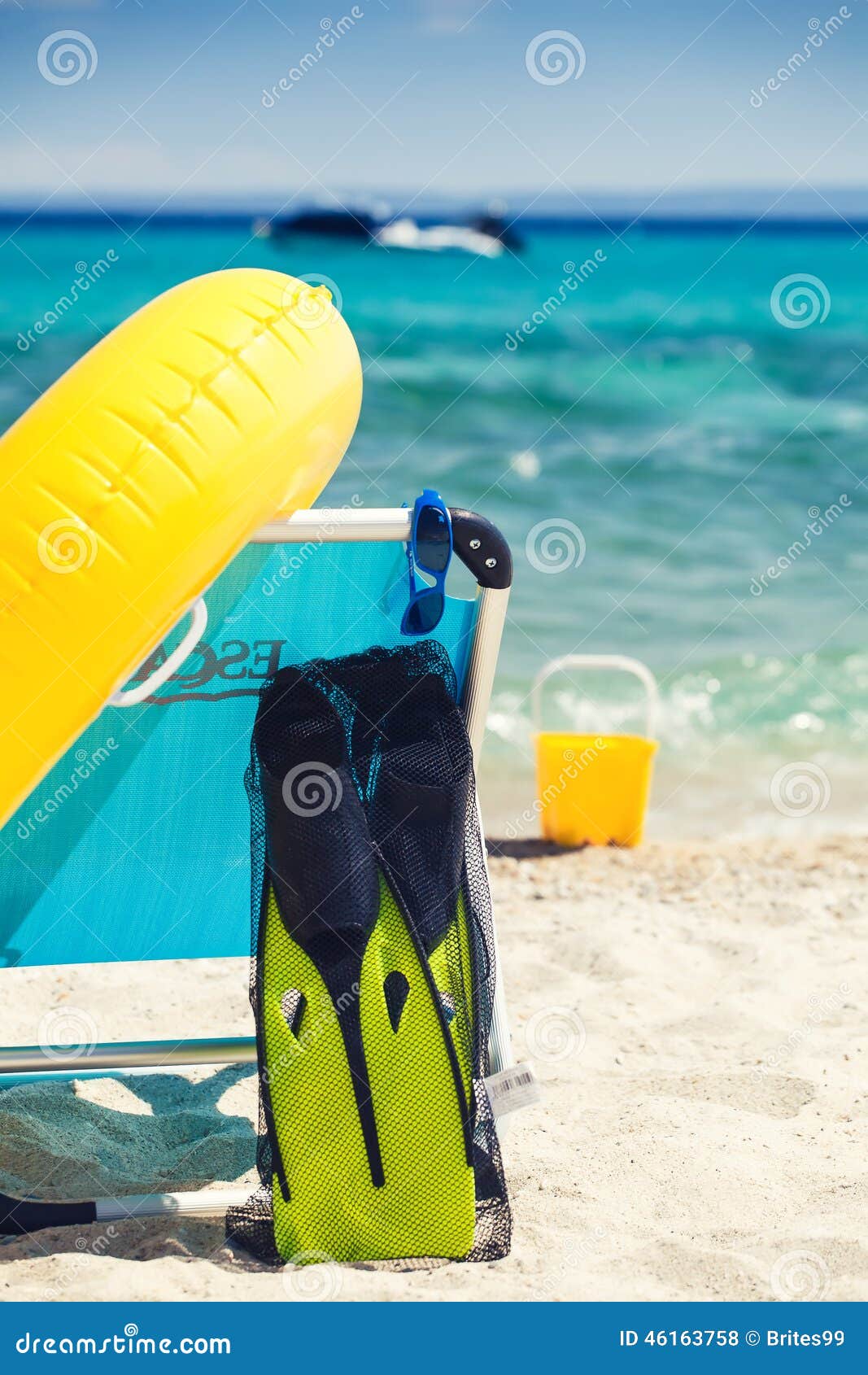 Beach Accessories and Chair on Beach. Stock Photo - Image of summer ...
