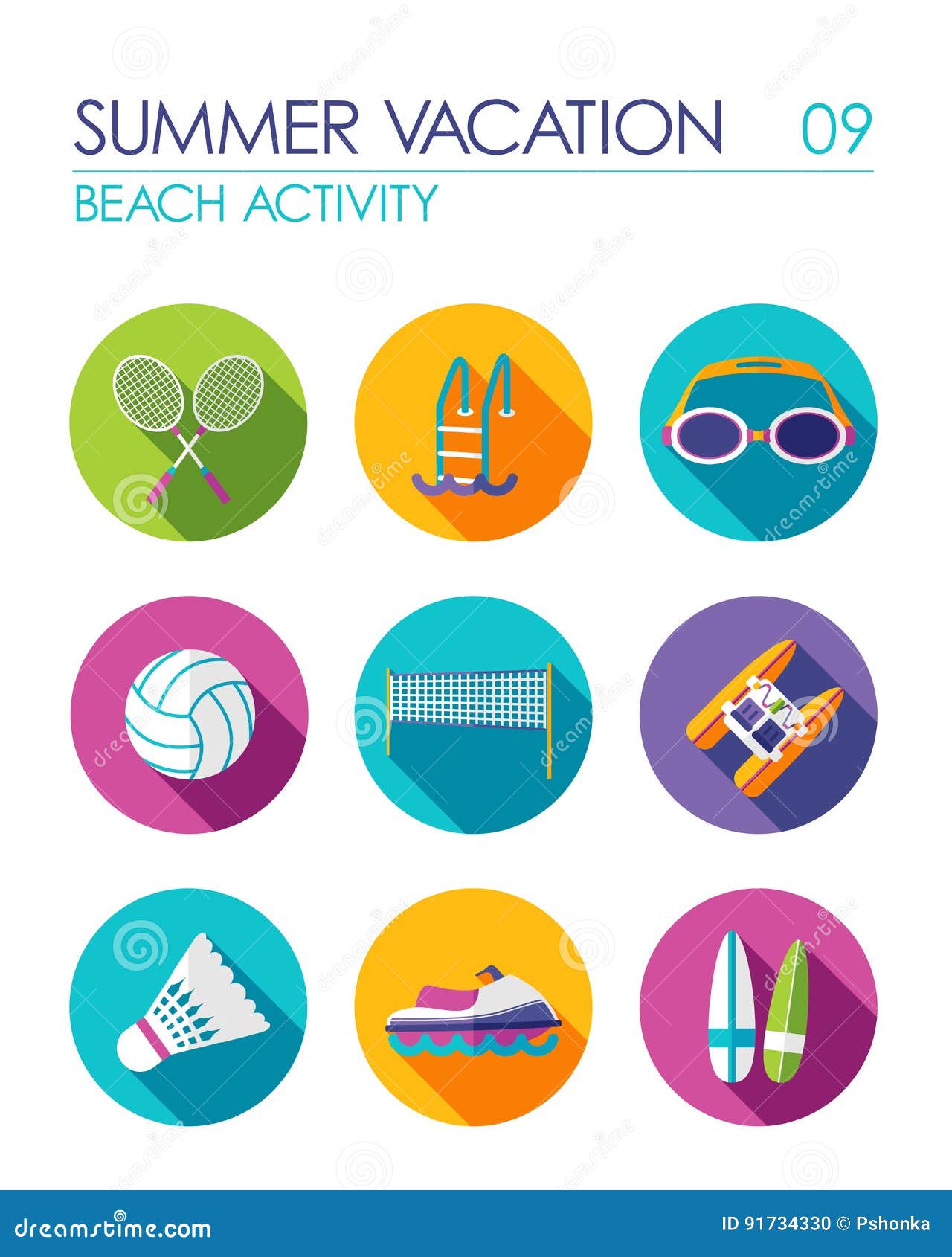 Beach Activity Flat Icon Set. Summer. Vacation Stock Vector ...