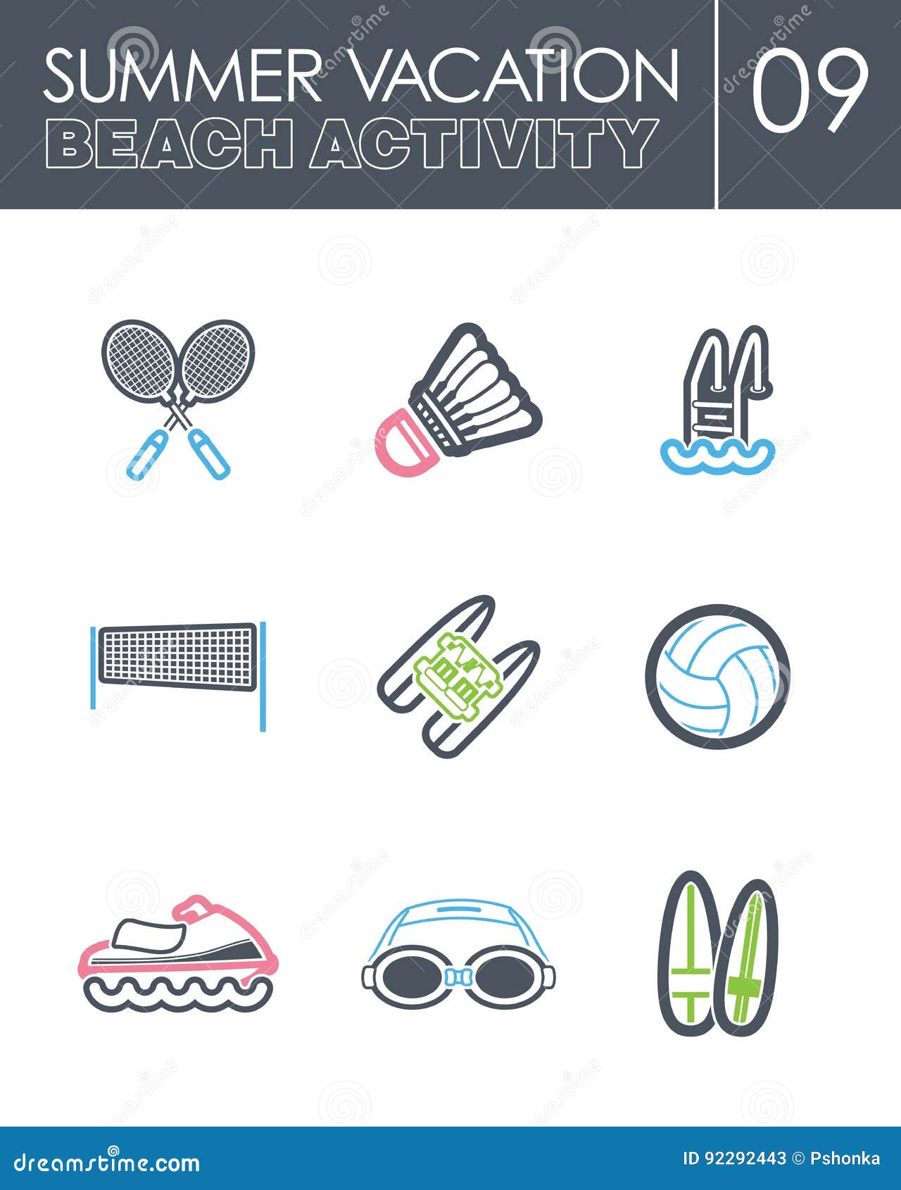 Beach Activity Icon Set. Summer. Vacation Stock Vector - Illustration ...