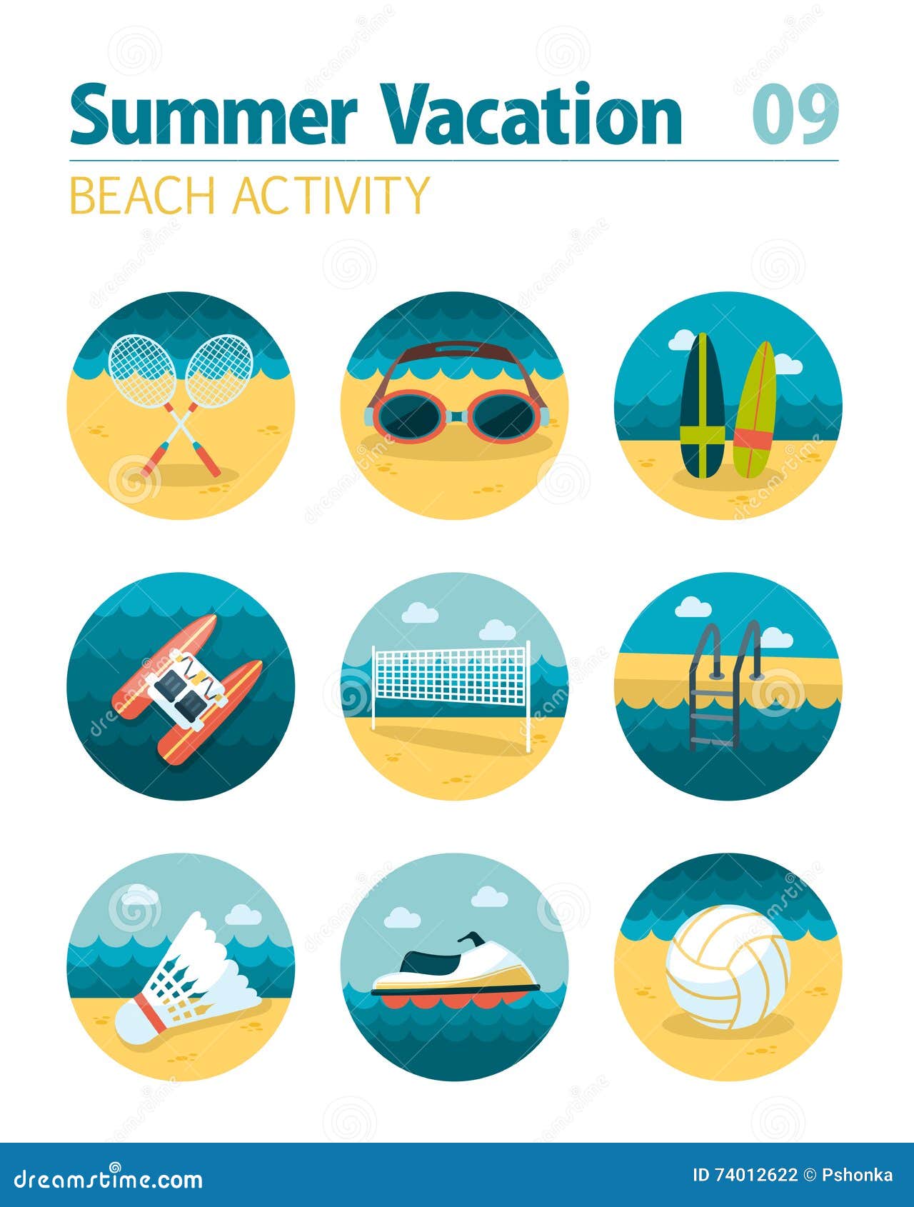 Beach Activity Icon Set. Summer. Vacation Stock Vector - Illustration ...
