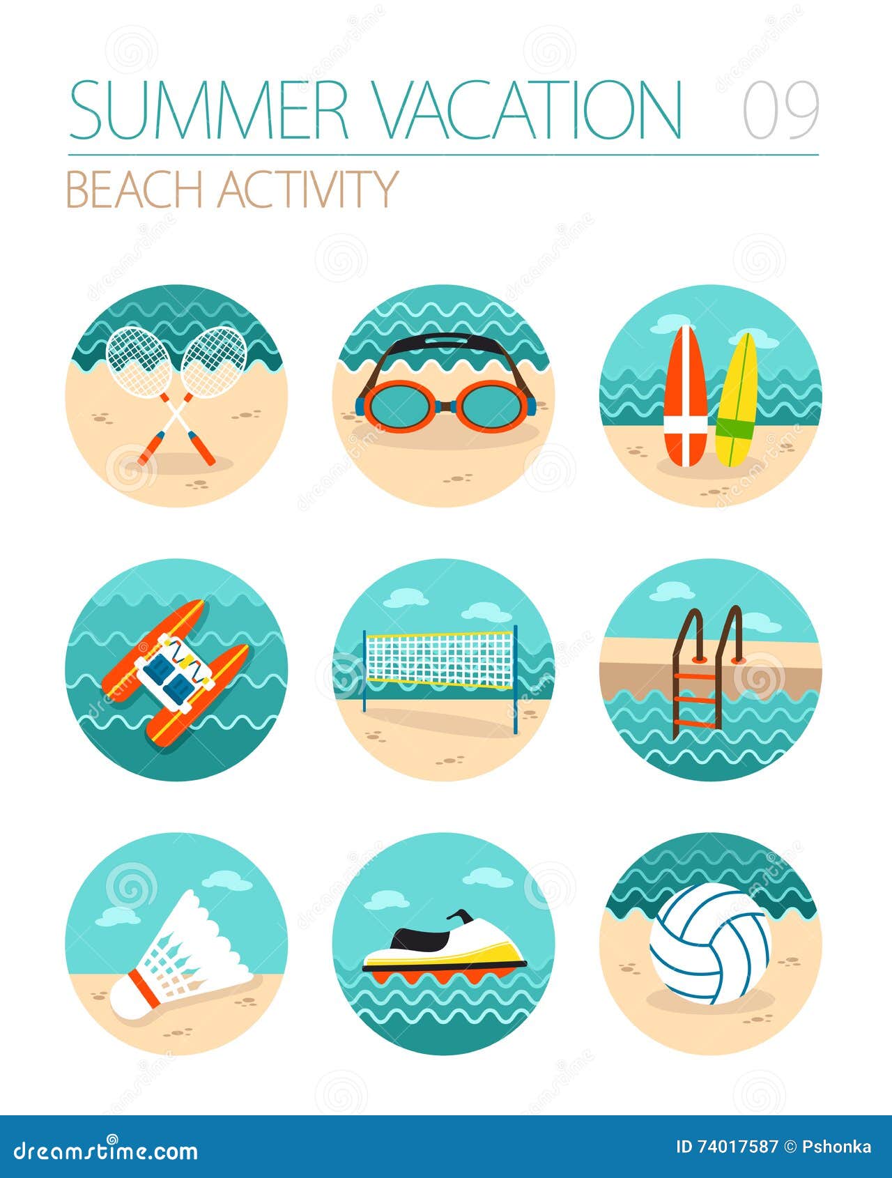 Beach Activity Icon Set. Summer. Vacation Stock Vector - Illustration ...