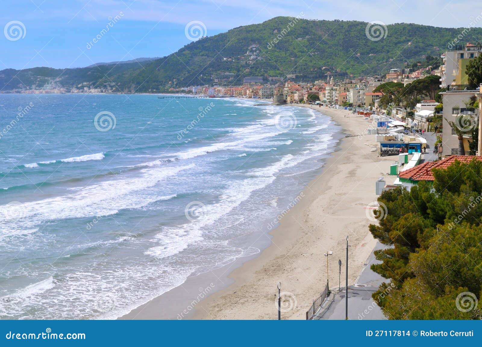 Beach of Alassio, Liguria, Italy Stock Photo - Image of windy, spring ...