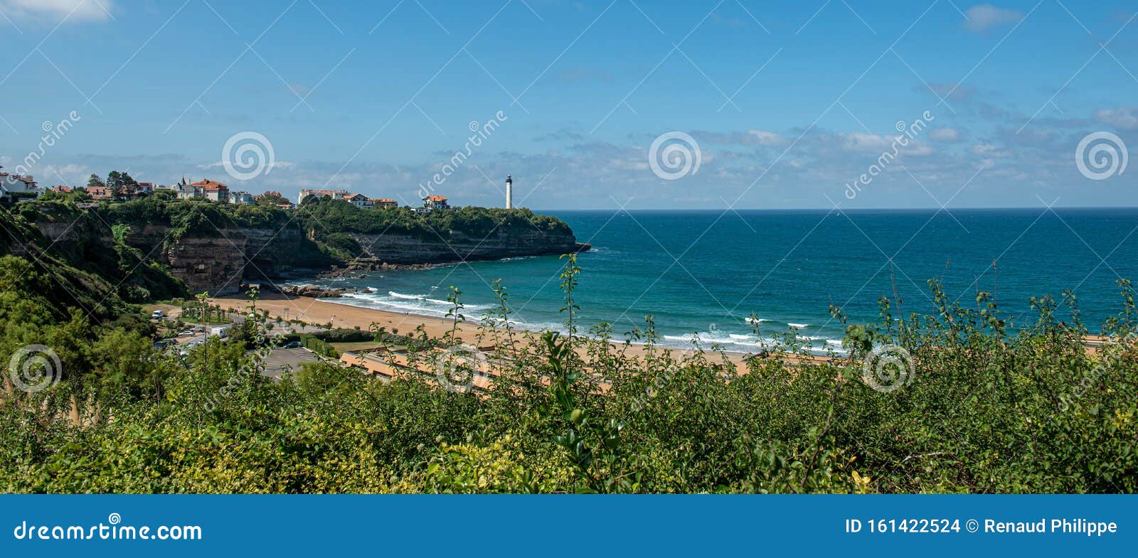 Beach of Anglet with the Ligthouse of Biarritz Stock Photo - Image of ...