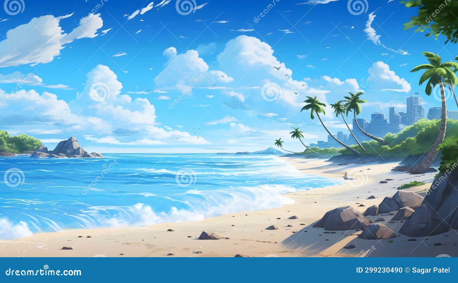 Beach Animation Beach in the the Style of Animation Stock Illustration ...