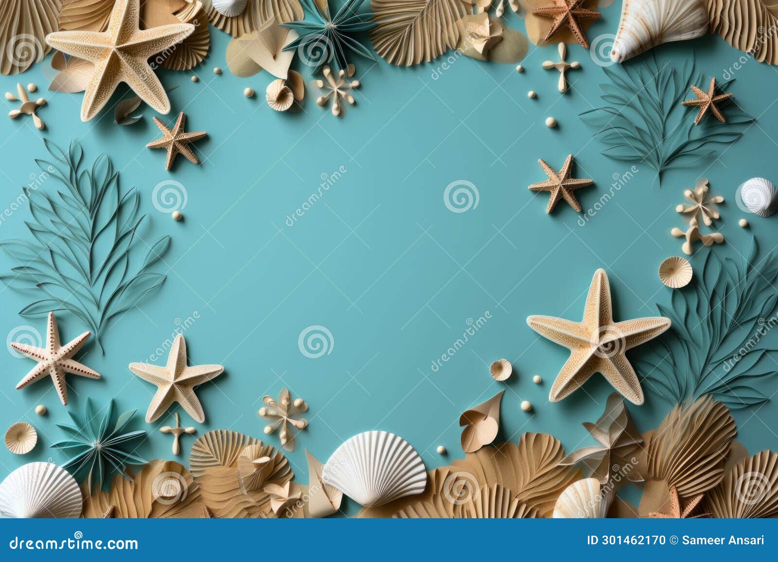 Beach Arrangement with Paper Palm Tree and Shells, Summer Landscape ...