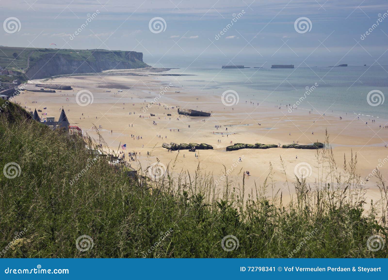 Beach of Arromanches with Remains of Mulberry Harbour Stock Image ...