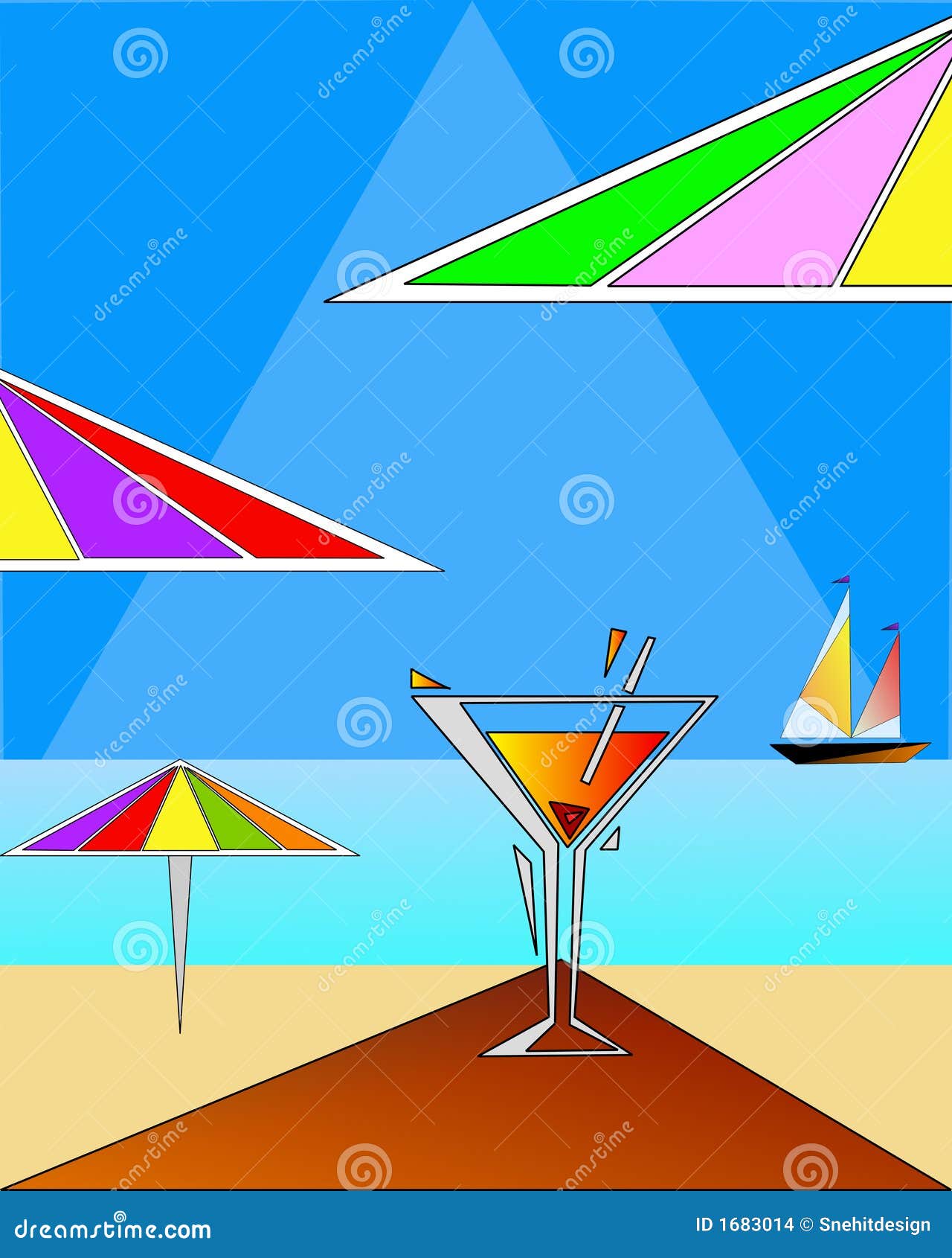Beach Art with Triangular Elements Stock Illustration - Illustration of ...