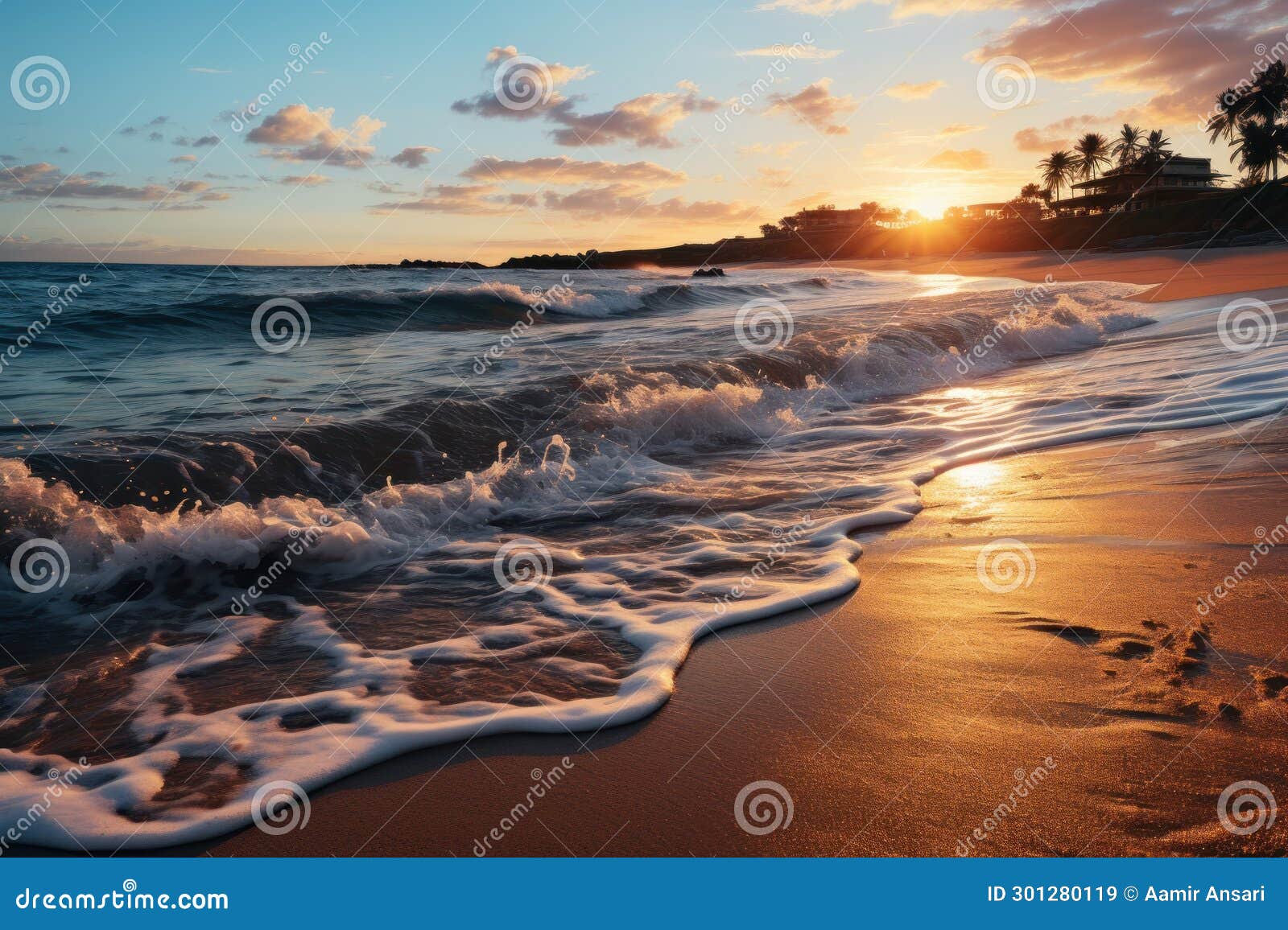 Beach Awash in Gentle Sunrise Waves, Sunrise and Sunset Wallpaper Stock ...