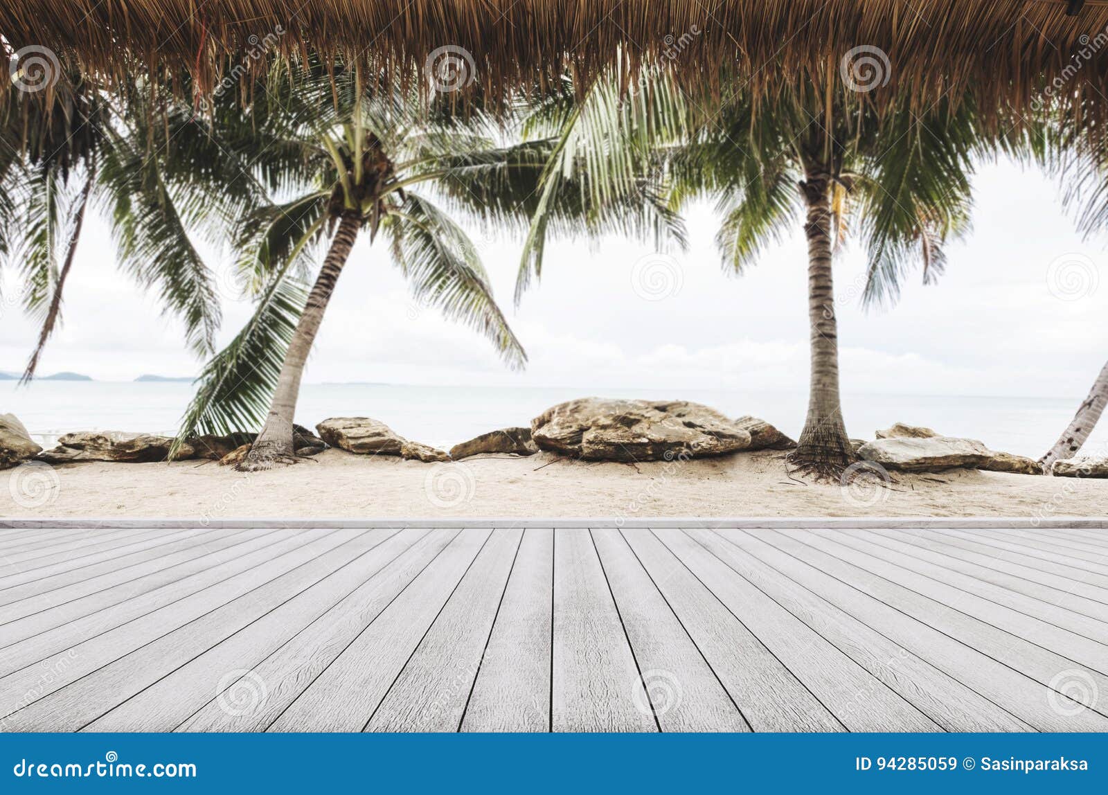 Beach Background, Wooden Floor with the Beach Background Stock Image ...