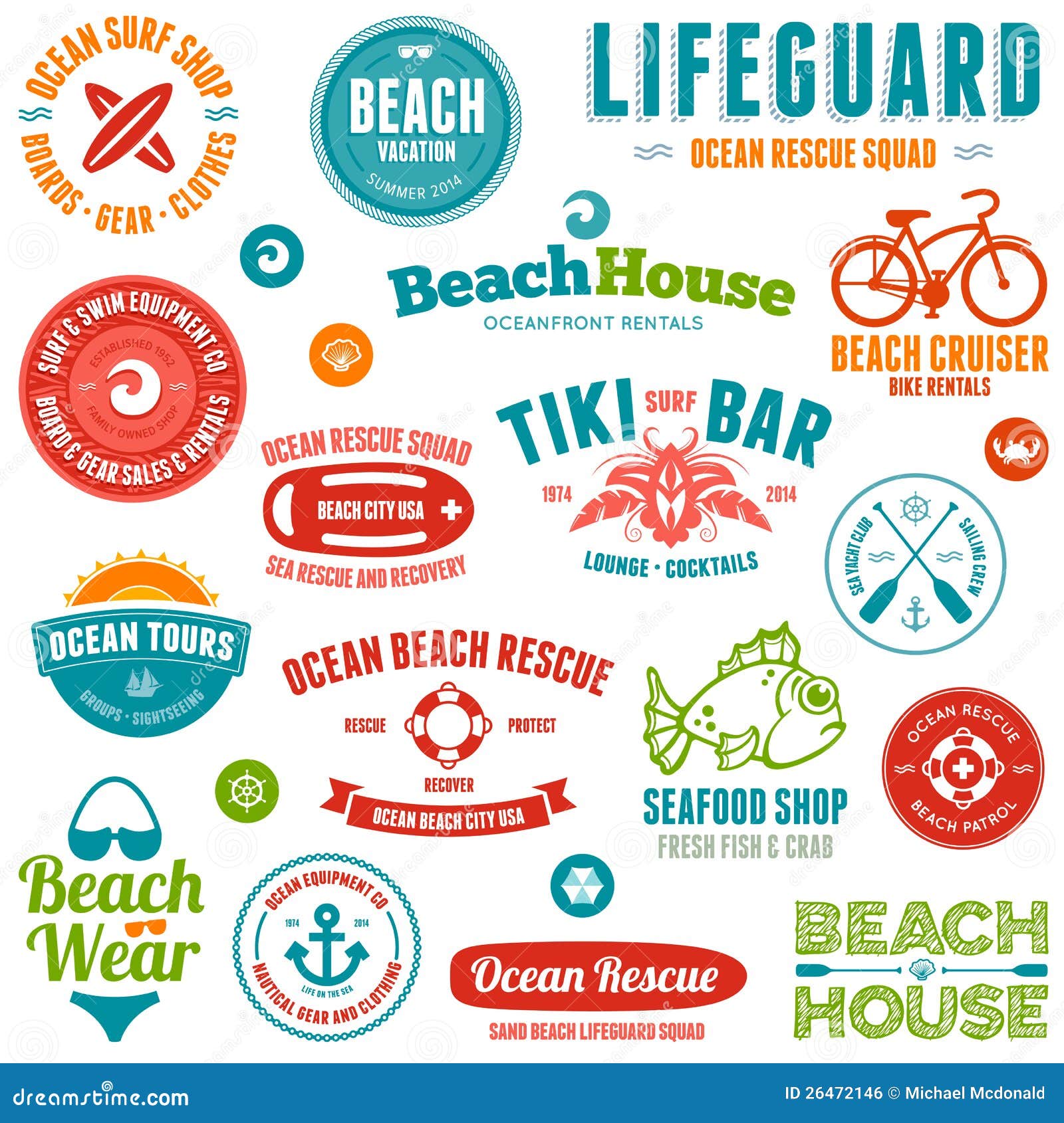 Beach badges and emblems stock vector. Illustration of guard - 26472146