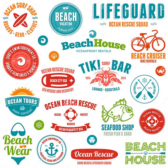 Beach badges and emblems stock vector. Illustration of guard - 26472146