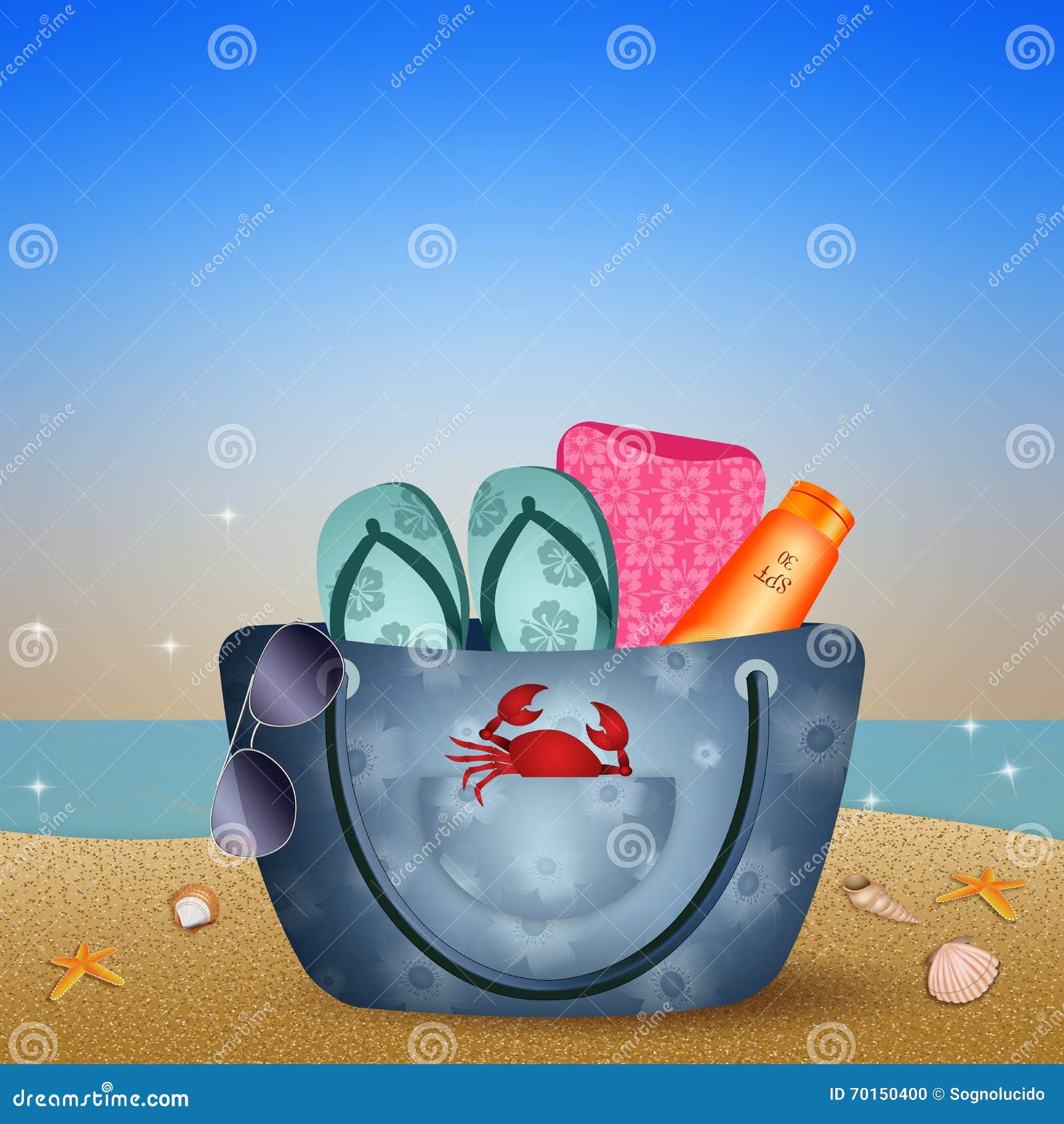 Beach bag on the beach stock illustration. Illustration of marine ...