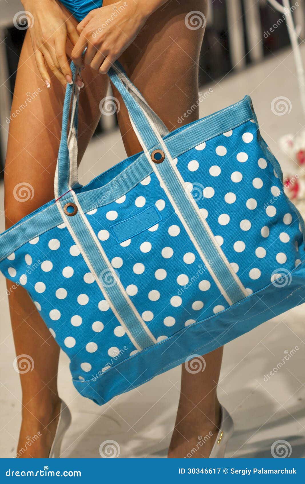 Beach bag stock image. Image of model, hands, blue, textile - 30346617