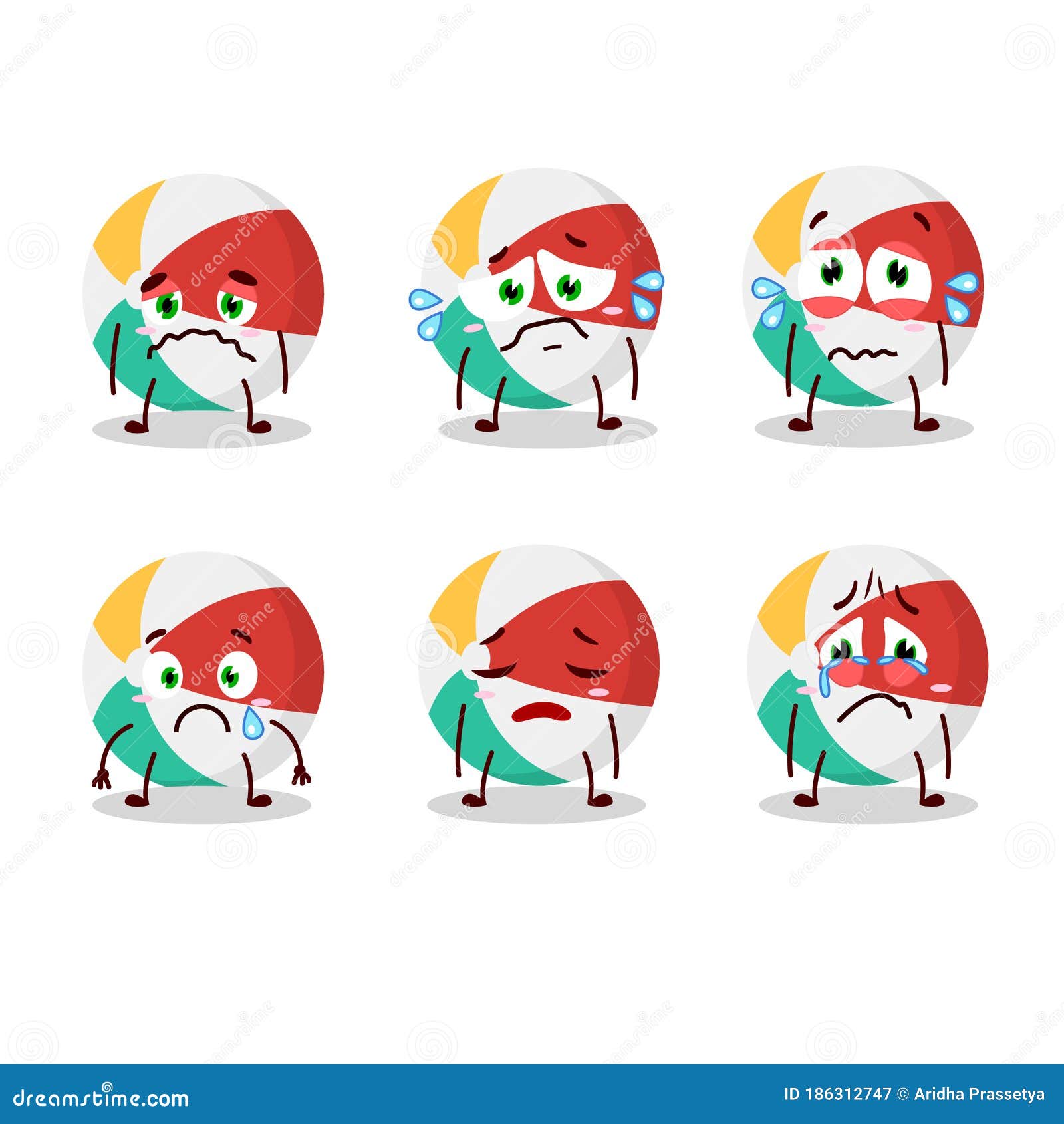 Beach Ball Cartoon Character with Sad Expression Stock Vector ...