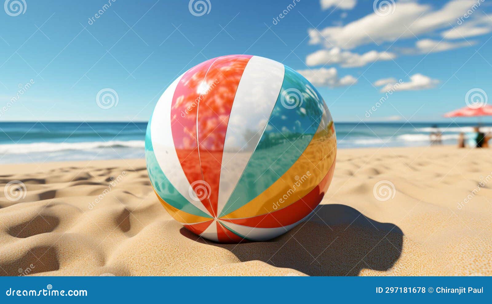 Beach Ball 3D Rendering on Green Stock Illustration - Illustration of ...