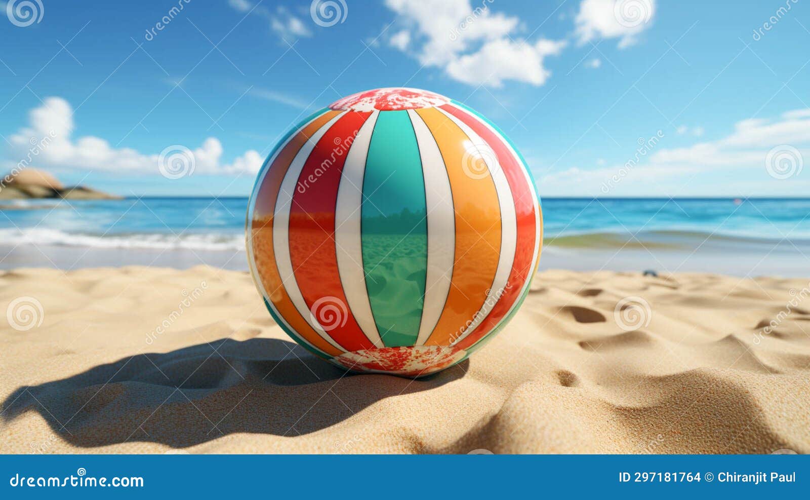 Beach Ball 3D Rendering on Green Stock Illustration - Illustration of ...