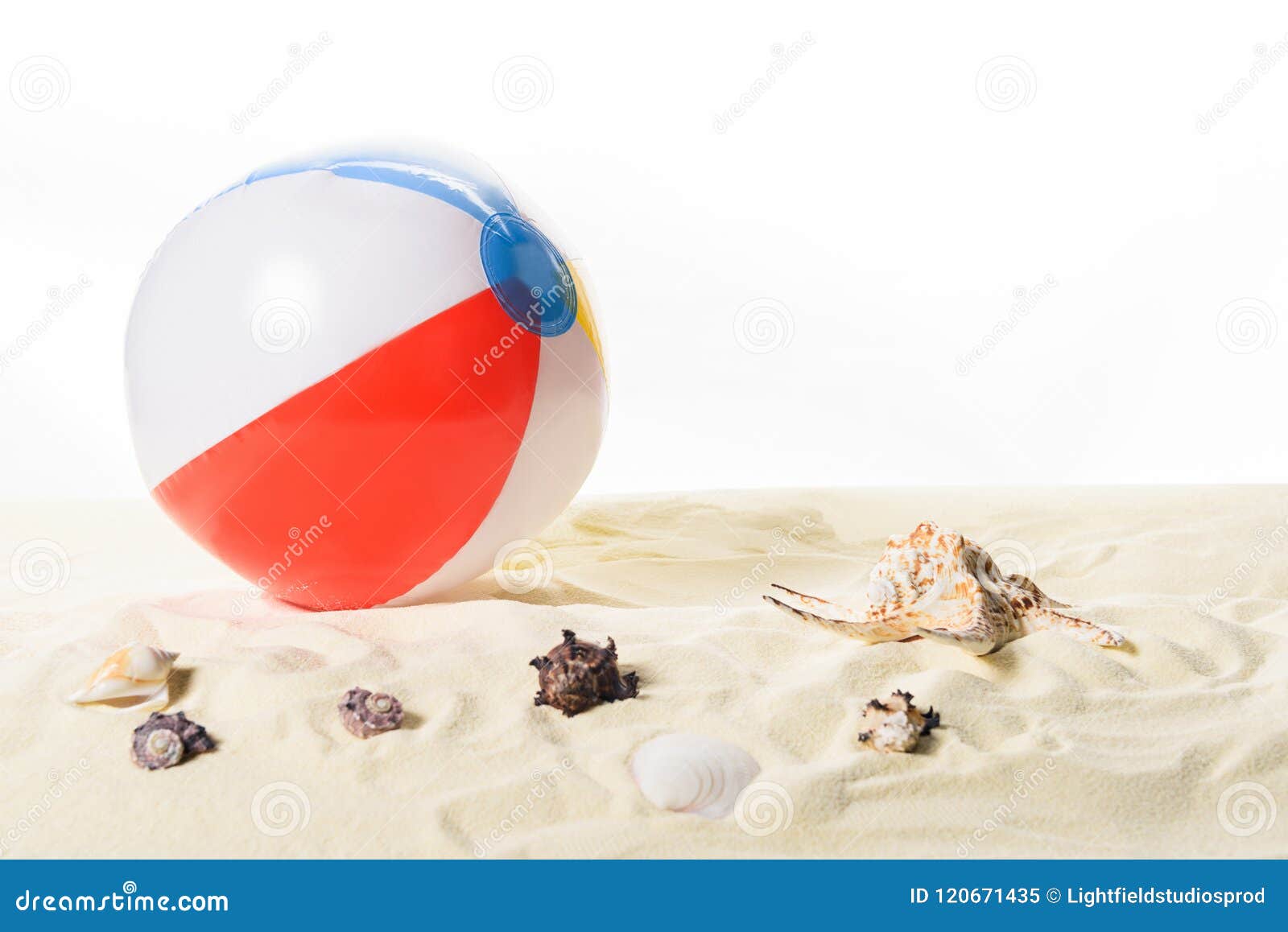 Beach Ball with Seashells in Sand Stock Image - Image of touristic ...