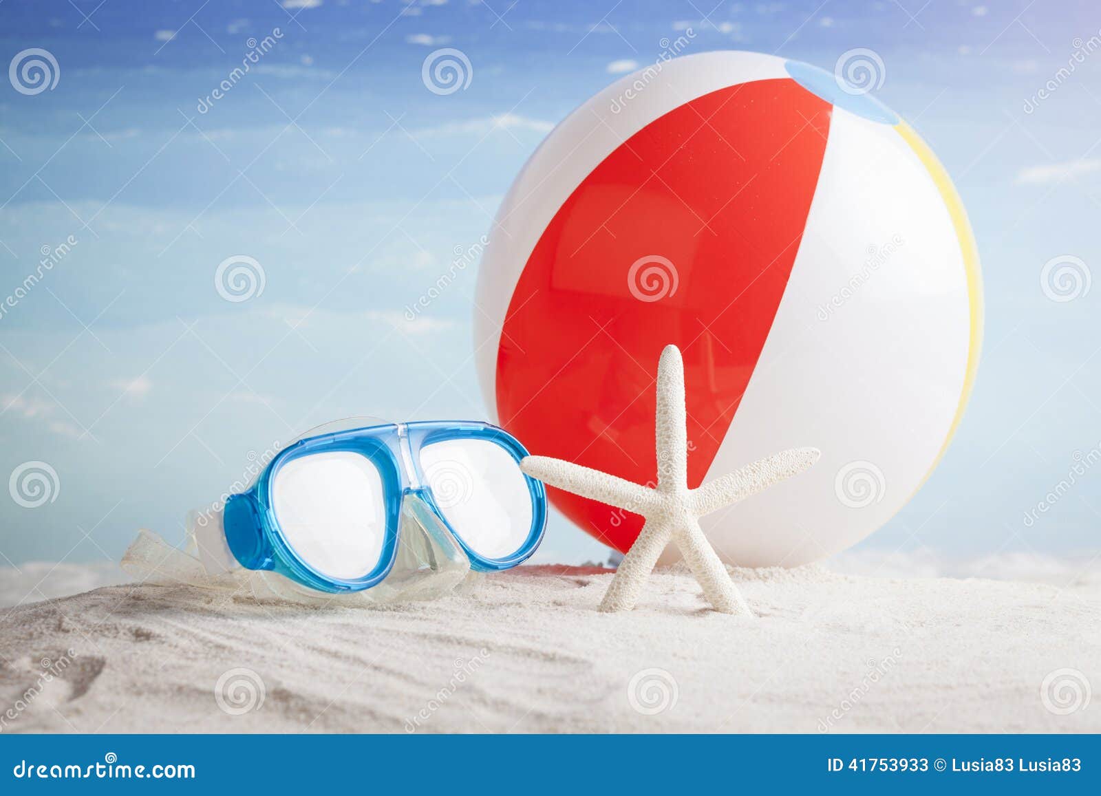 Beach Ball and Snorkel Mask on the Beach Stock Image - Image of ...