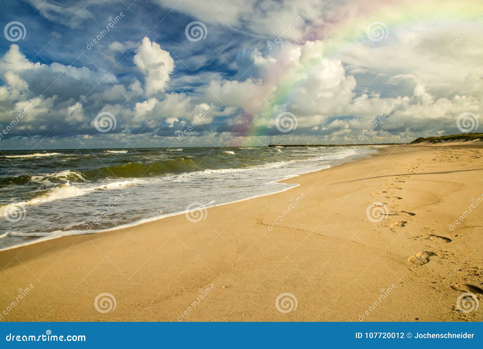 Beach of Baltic Sea, Poland with Rainbow Stock Photo - Image of tourism ...