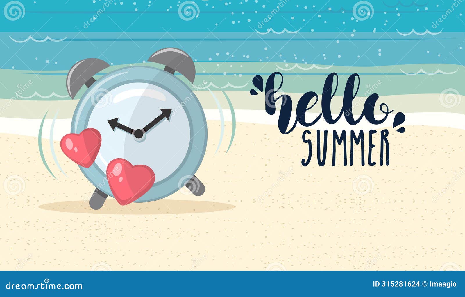 Beach Banner with a Clock and Hello Summer Text Stock Vector ...