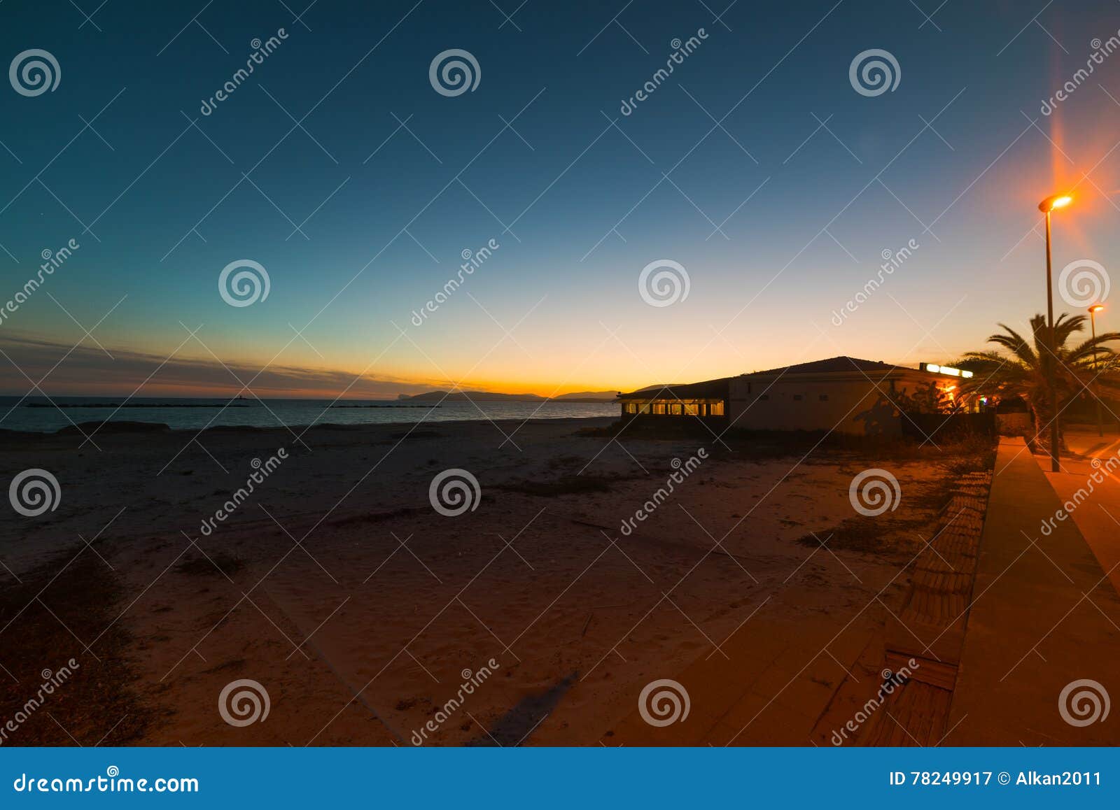 Beach Bar on a Clear Night in Alghero Stock Image - Image of golden ...