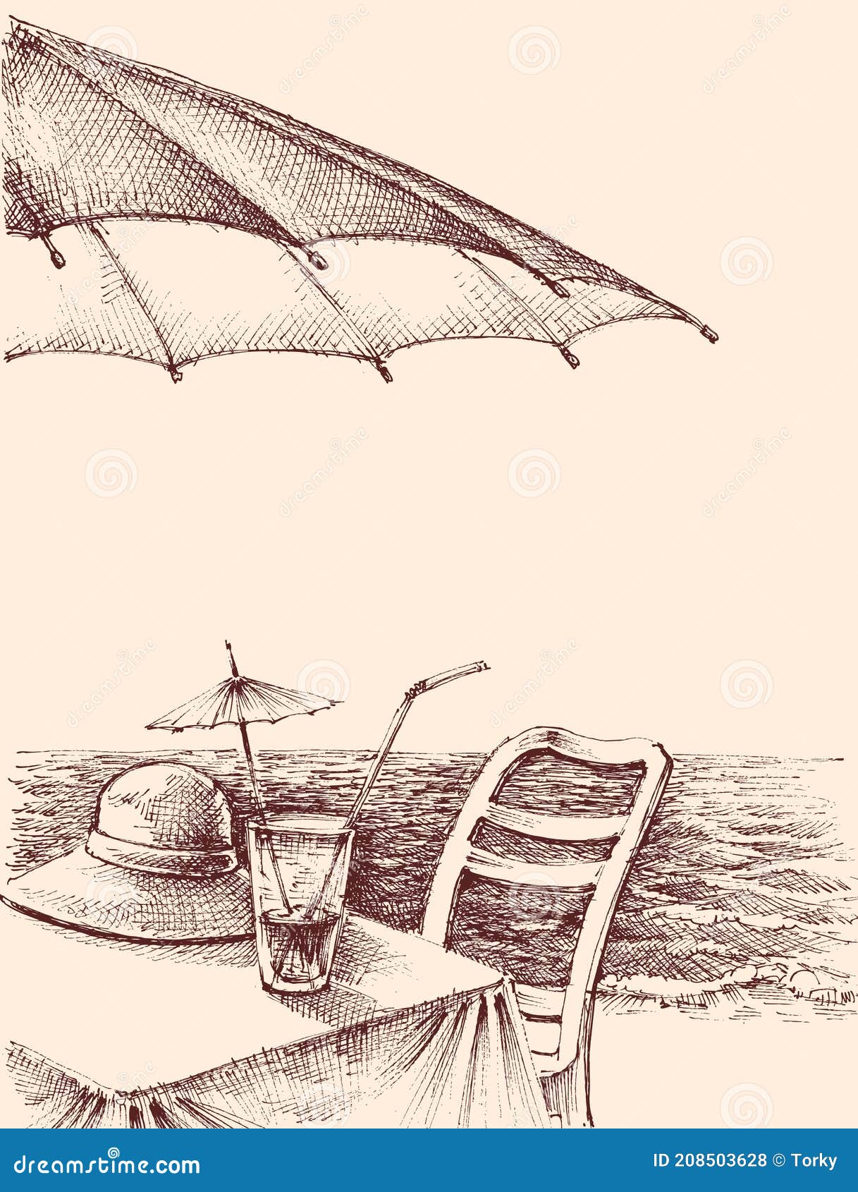 Beach bar drawing stock vector. Illustration of water - 208503628