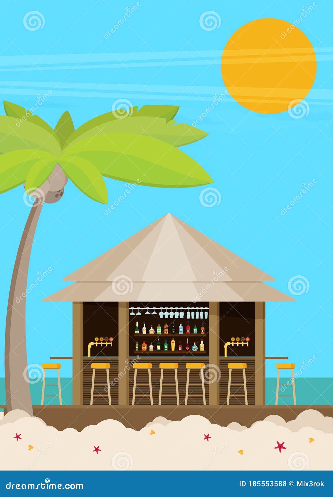 Beach bar. Flat vector stock vector. Illustration of nature - 185553588