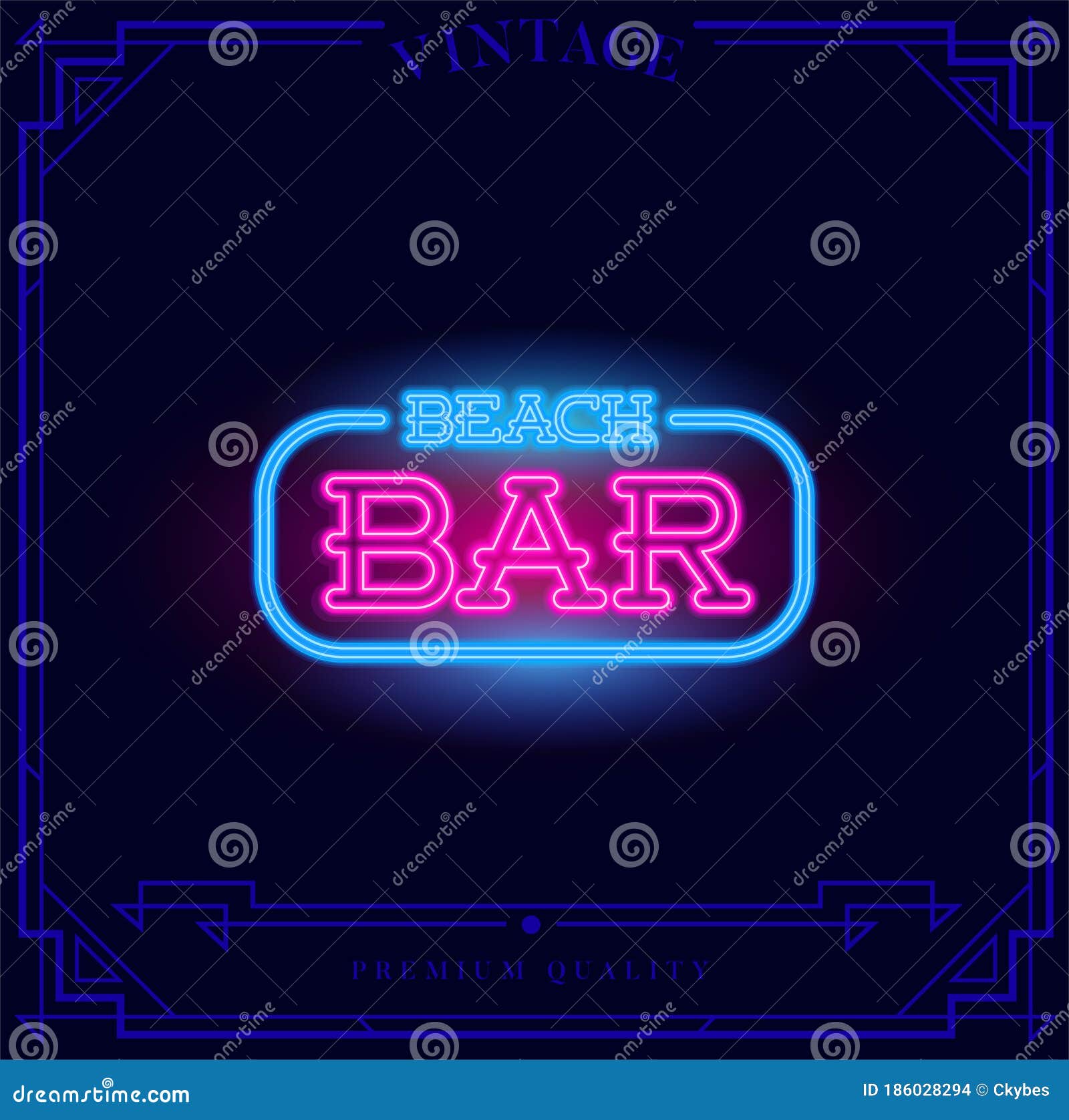Beach Bar Neon light sign. stock vector. Illustration of music - 186028294