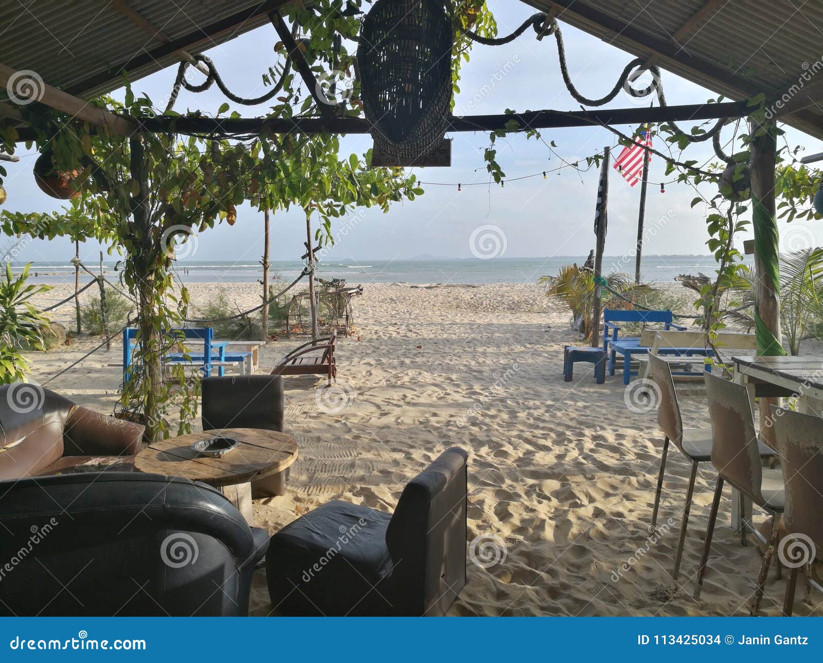 Beach Bar with Chairs and Tables in a Very Tropical Beach Stock Photo ...