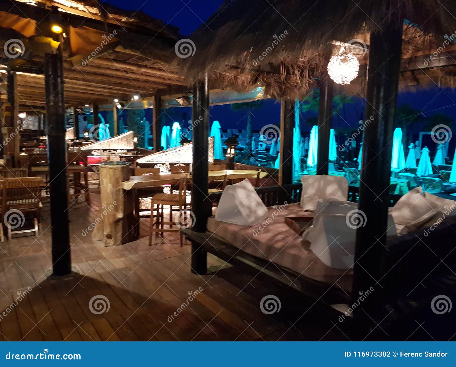 Seaside beach bar stock photo. Image of night, seaside - 116973302