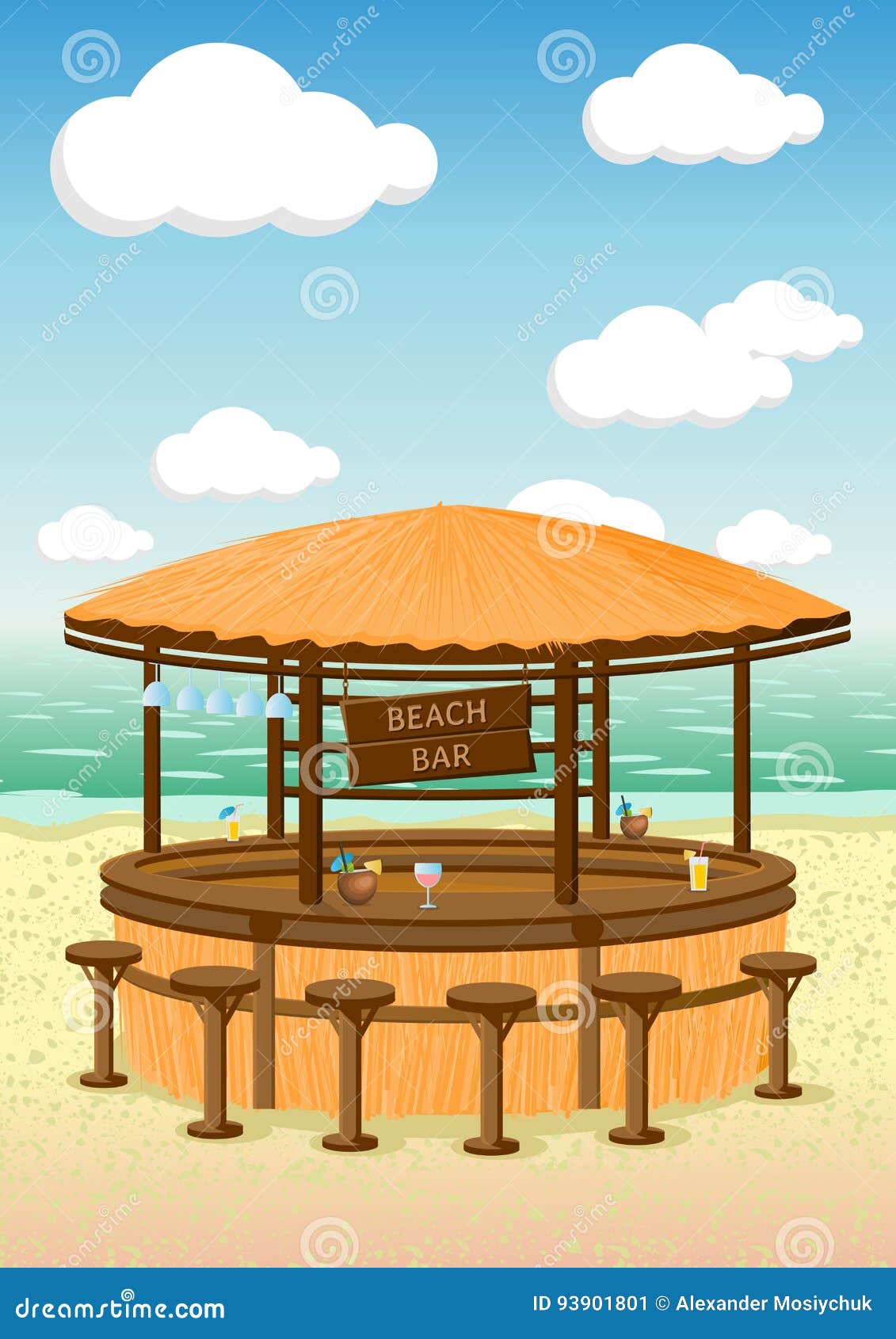 Beach bar on the seaside. stock vector. Illustration of skyline - 93901801
