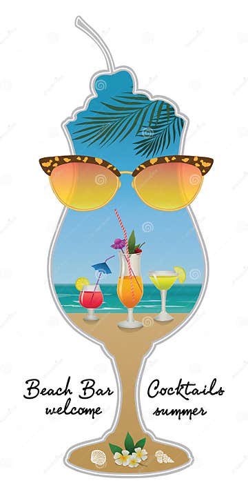 Beach Bar Set Of Alcohol Drinks And Cocktails Stock Vector