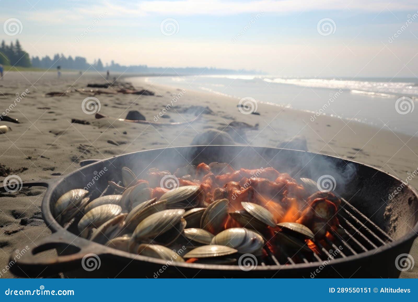 Beach Bbq Smoke Rising, Clams on the Grill Stock Image - Image of aroma ...