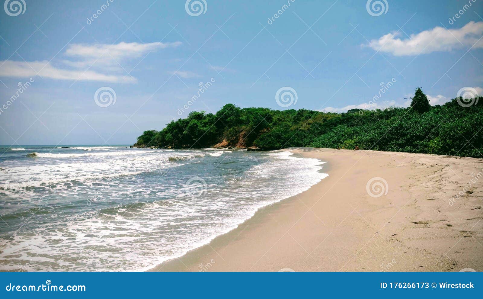 Beach with Beautiful Greenery Under a Cloudy Sky Stock Image - Image of ...