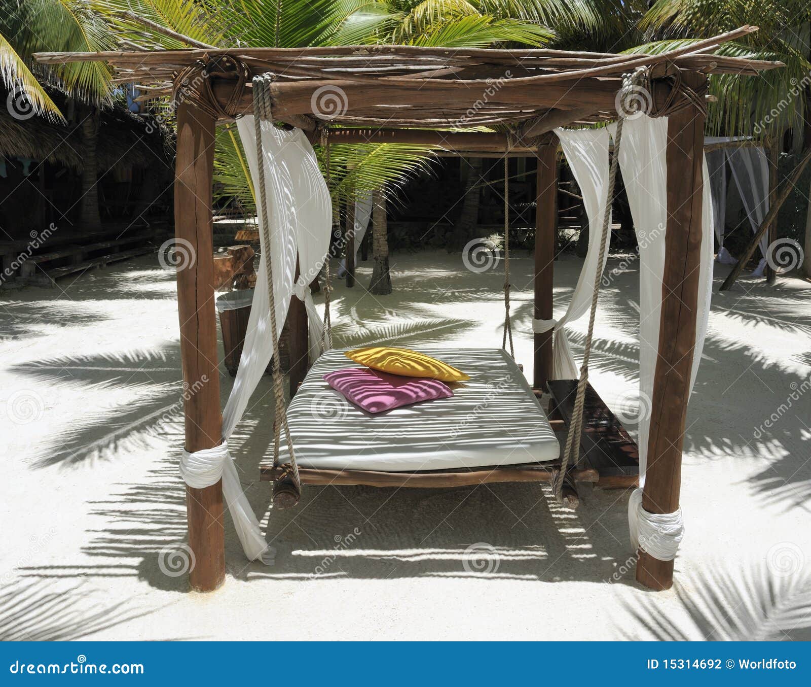 Beach bed on white sand stock photo. Image of tree, outdoor - 15314692
