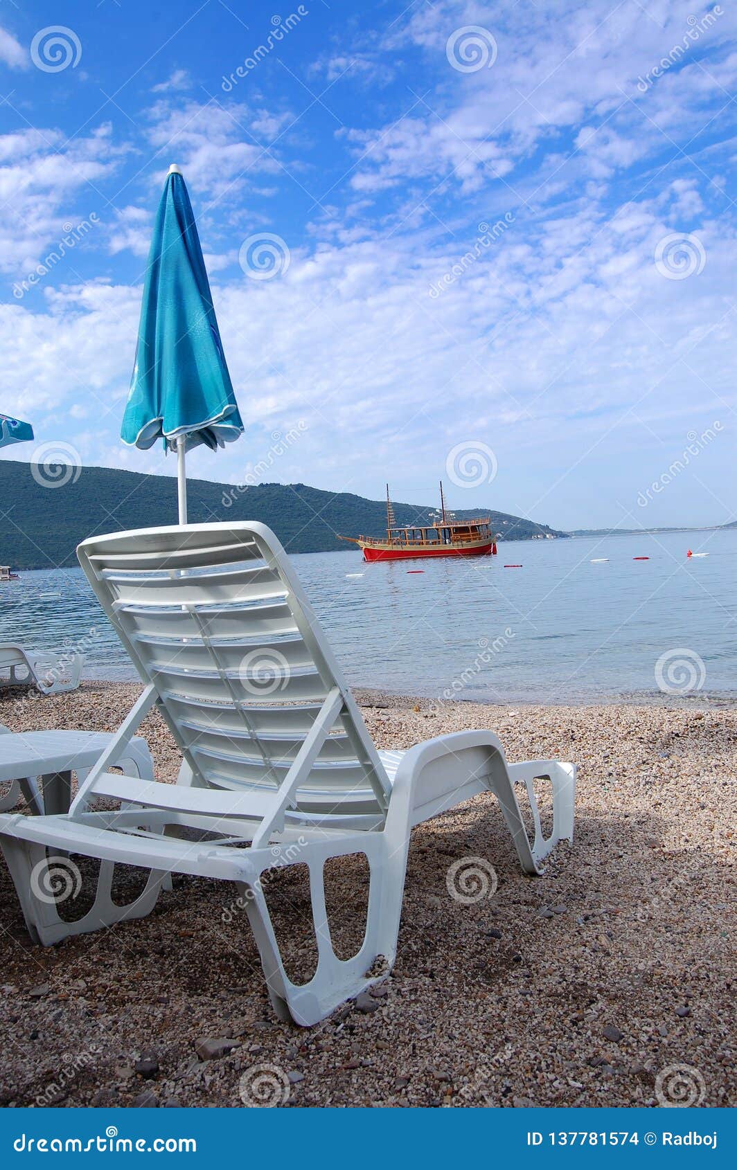 Beach bench stock photo. Image of cruise, adriatic, sand - 137781574
