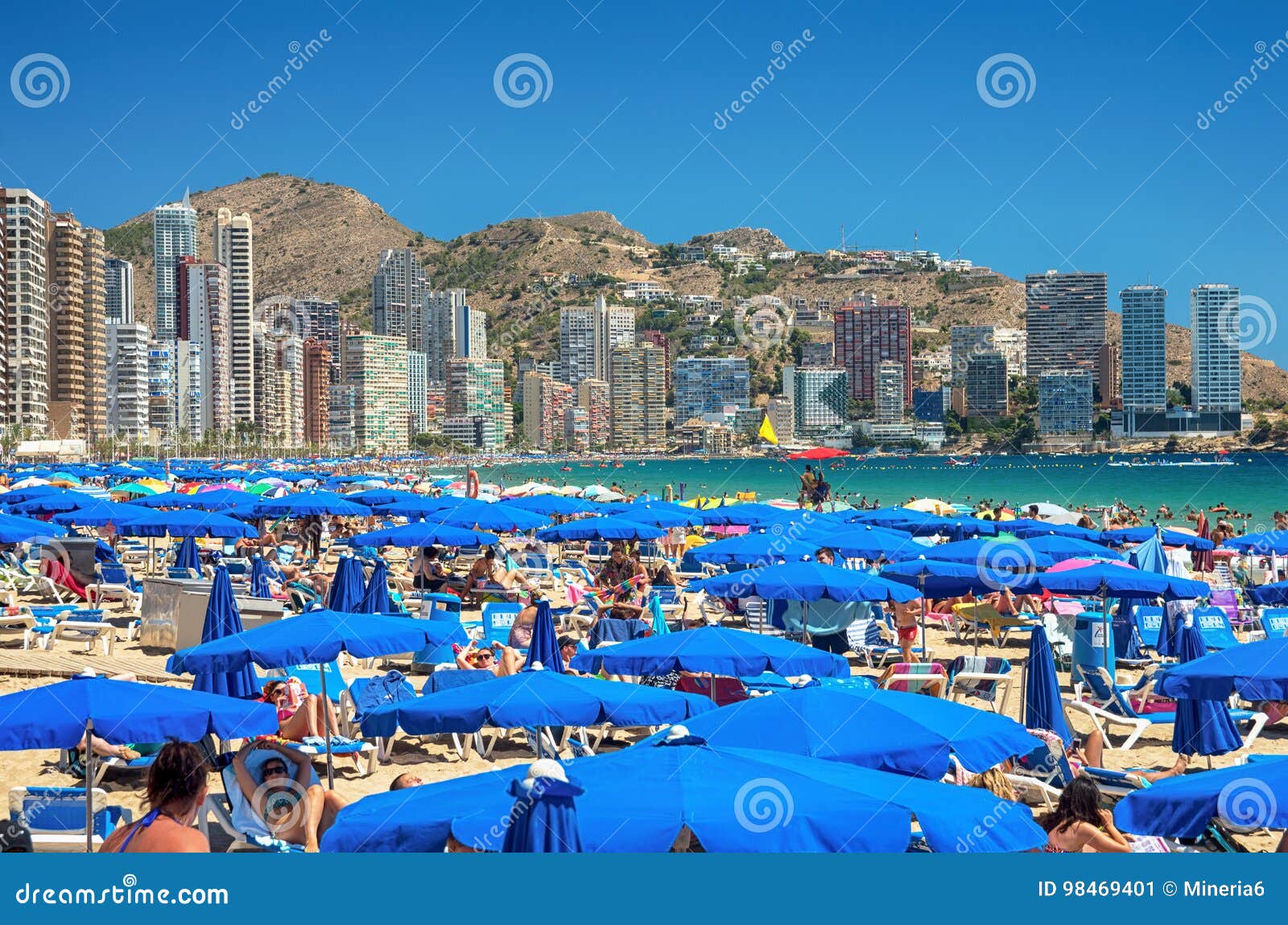 Beach of Benidorm editorial photo. Image of travel, hills - 98469401